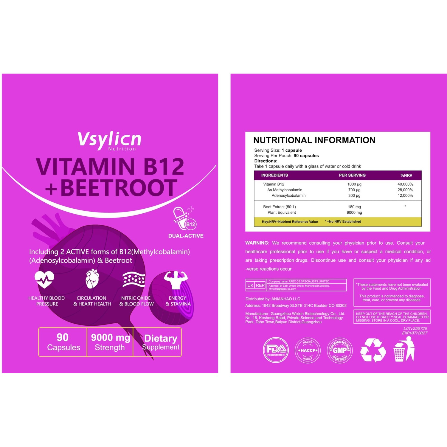 Beetroot & Vitamin B12 Complex - 9000mg Beetroot Extract & 1000mcg Dual ...
