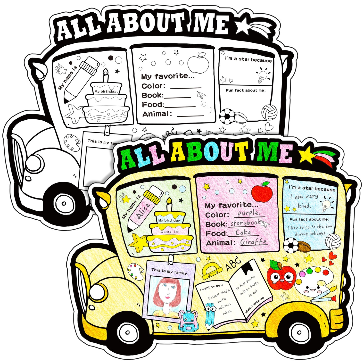 All About Me Student Posters- 40Pcs School Bus Read All About Me Star ...