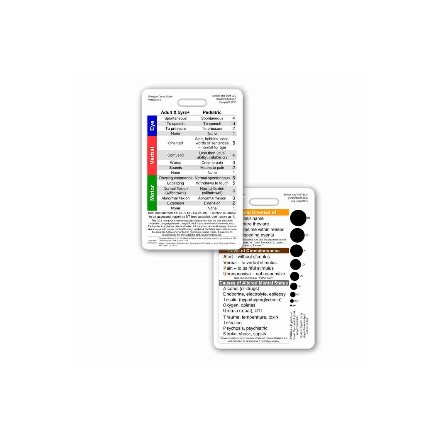 Glasgow Coma Scale (GCS) Vertical Reference Badge ID Card (1 Card ...