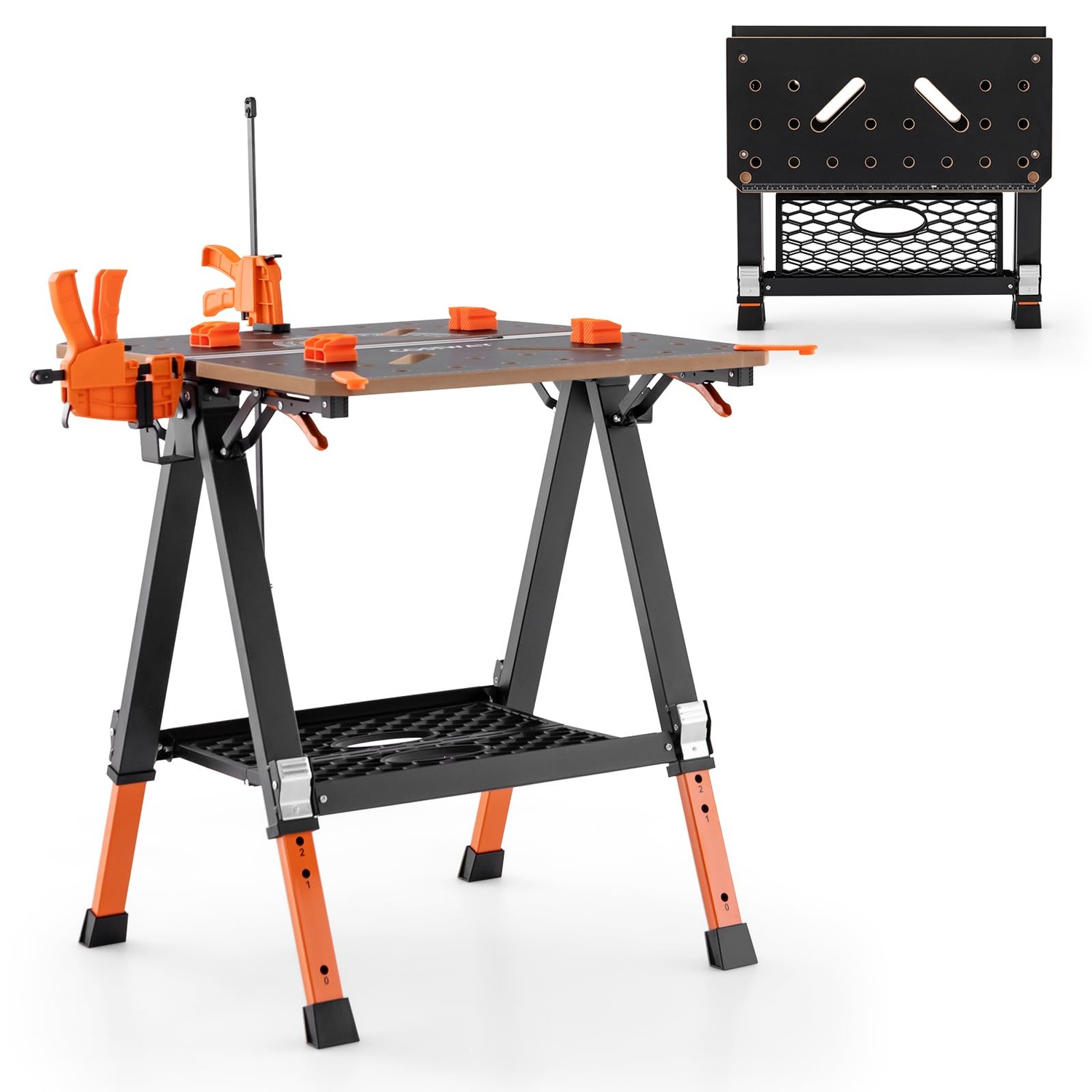 COSTWAY 2-in-1 Folding Work Table, Workbench with 8 Adjustable Heights ...