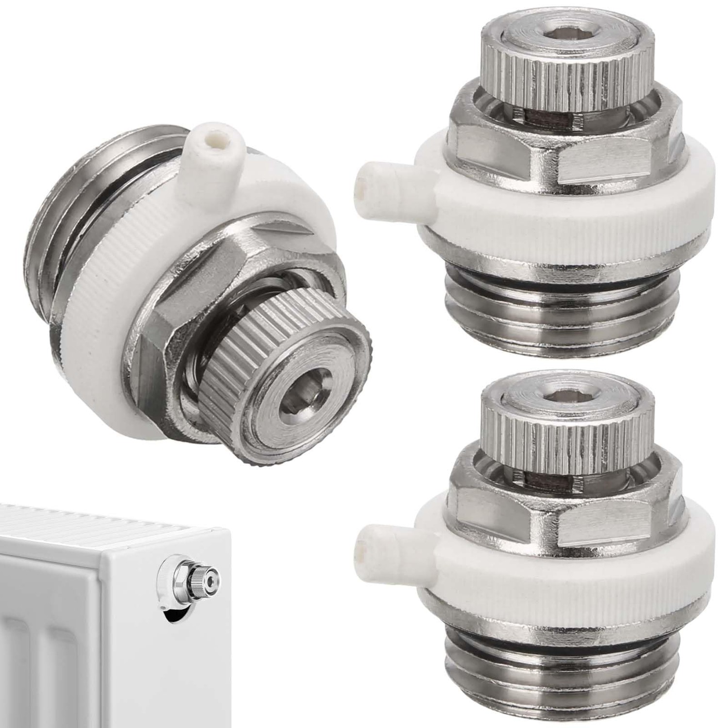 Set of 3 automatic radiator vents, radiator valve, 1/2 inch connection ...