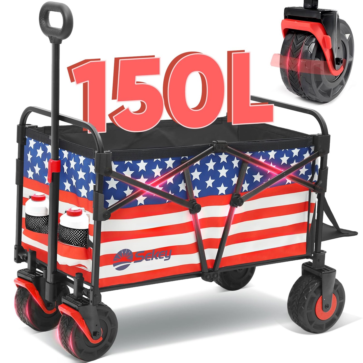 Sekey Wagon Cart with Big All-Terrain Beach Wheels, Collapsible Heavy ...