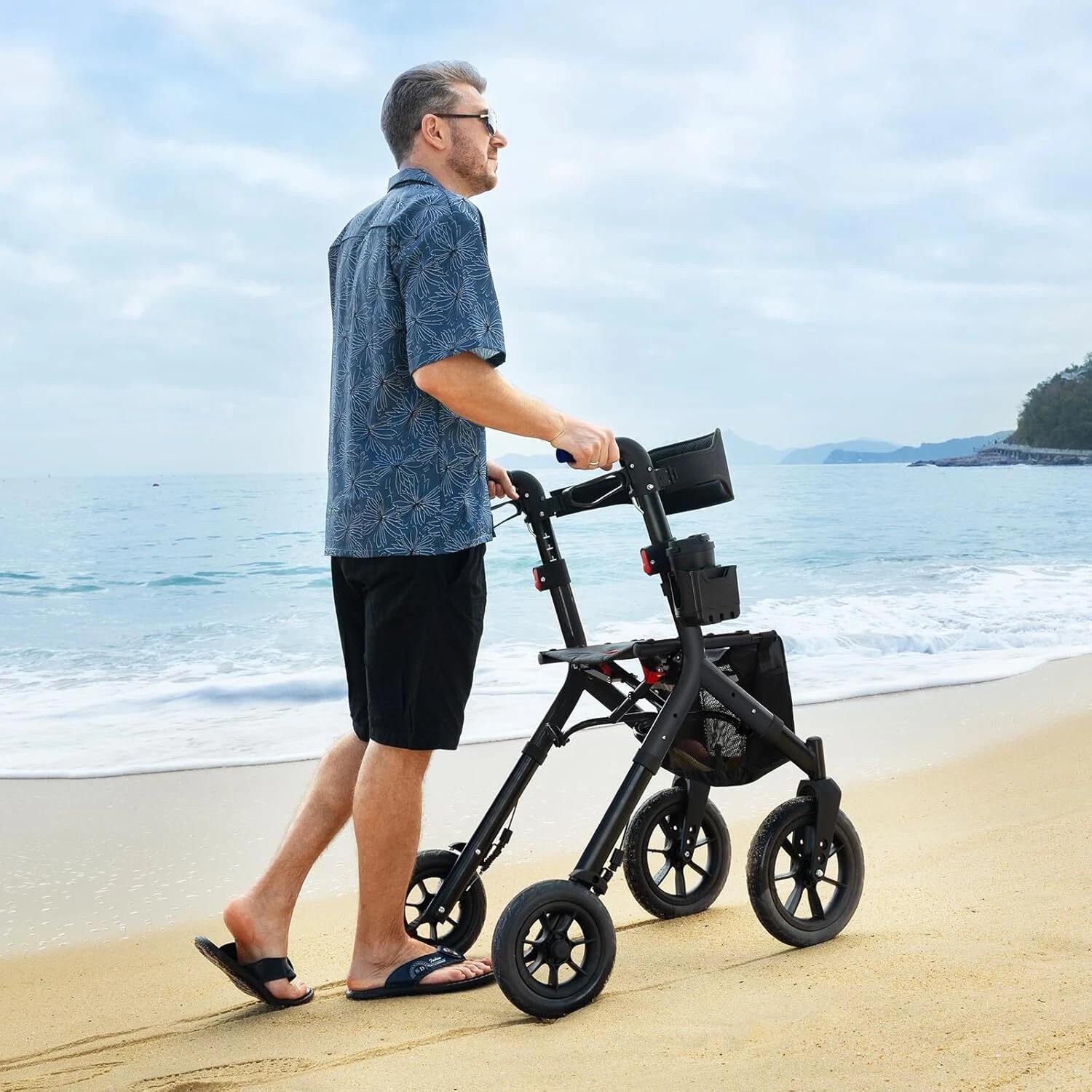 MAXWALK 12" Rubber Wheels All-Terrain Rollator Walker w/Seat Backrest ...