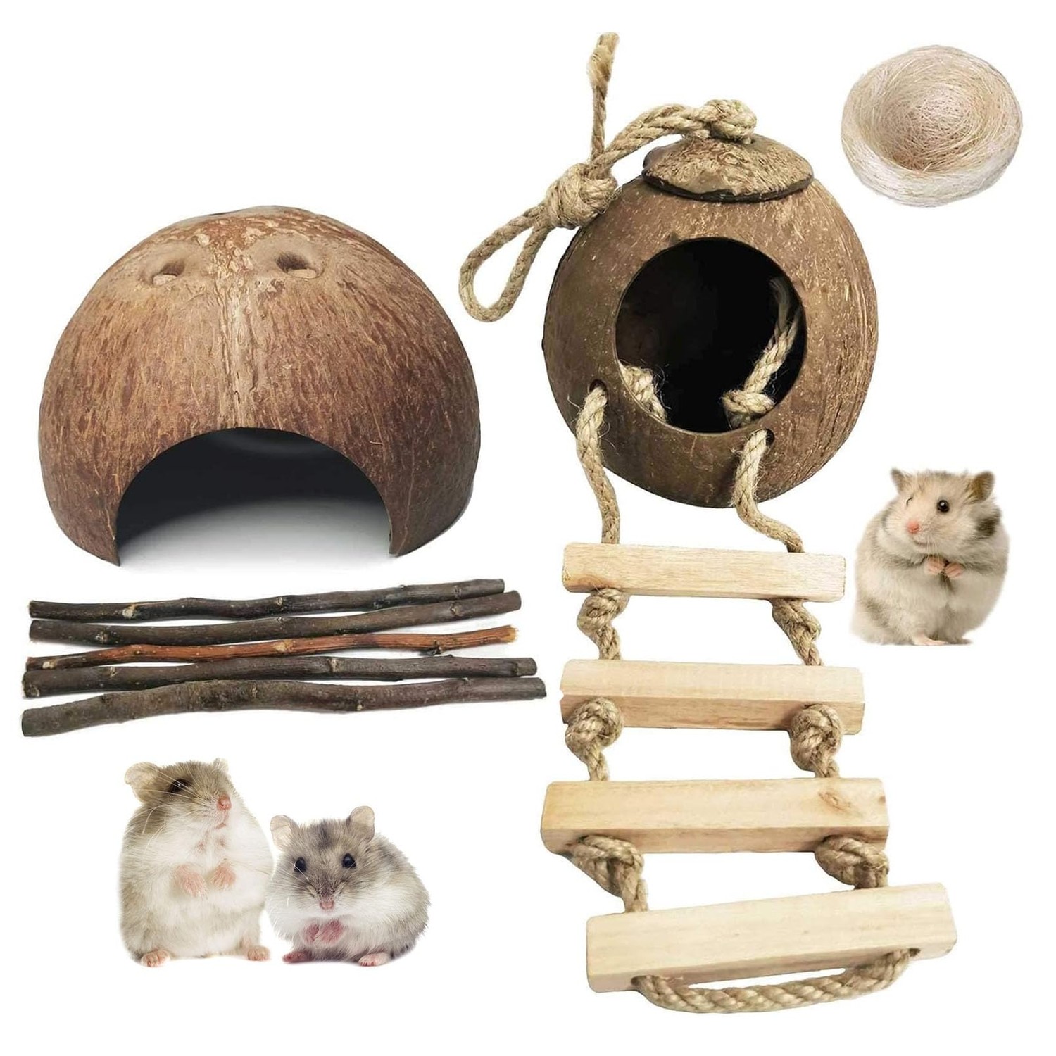 kathson 8PCS Natural Coconut Hut Hamster Hiding House Pet Cave Small ...