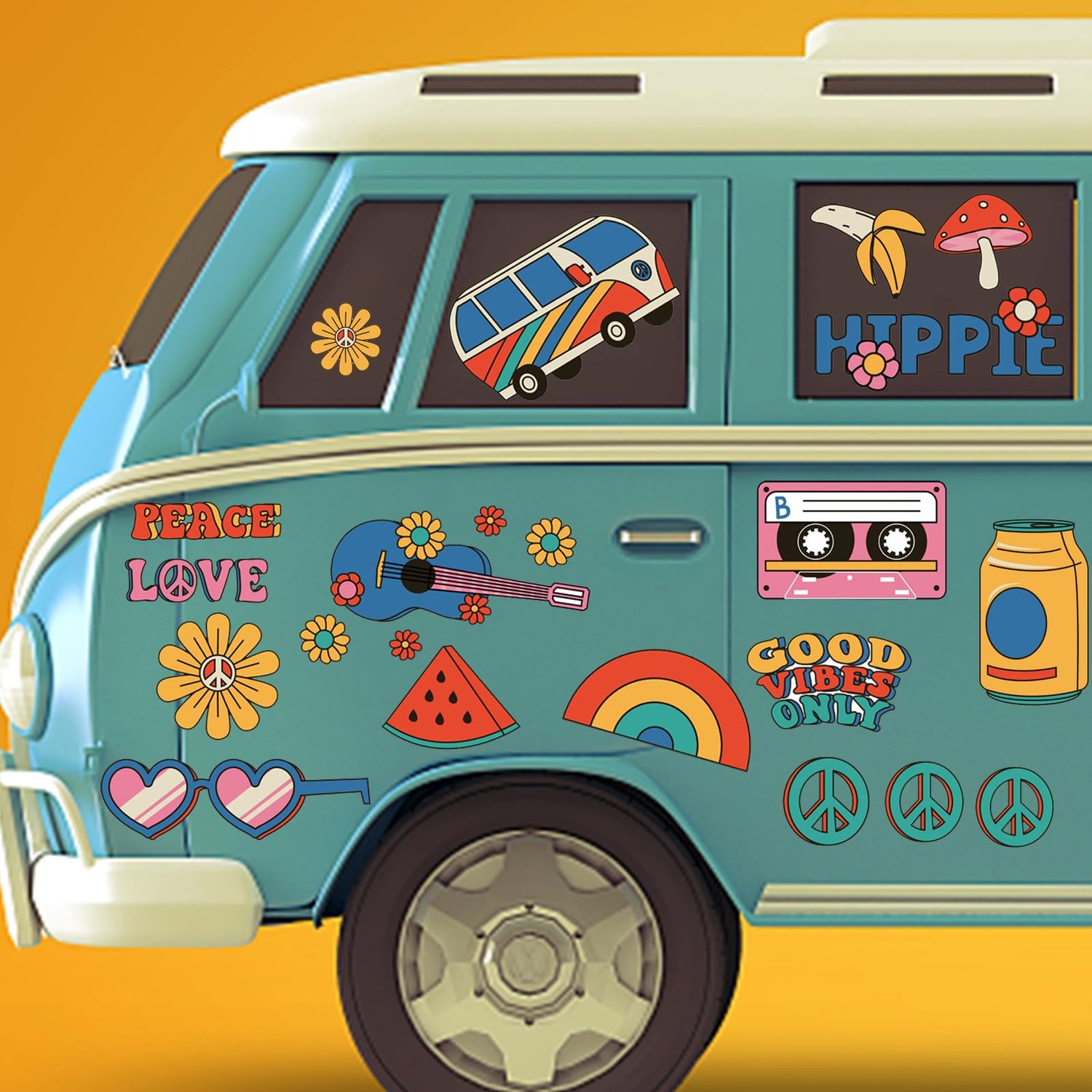 Qpout 60's 70's Hippie Theme Car Sticker Groovy Flowers Sticker Daisy ...