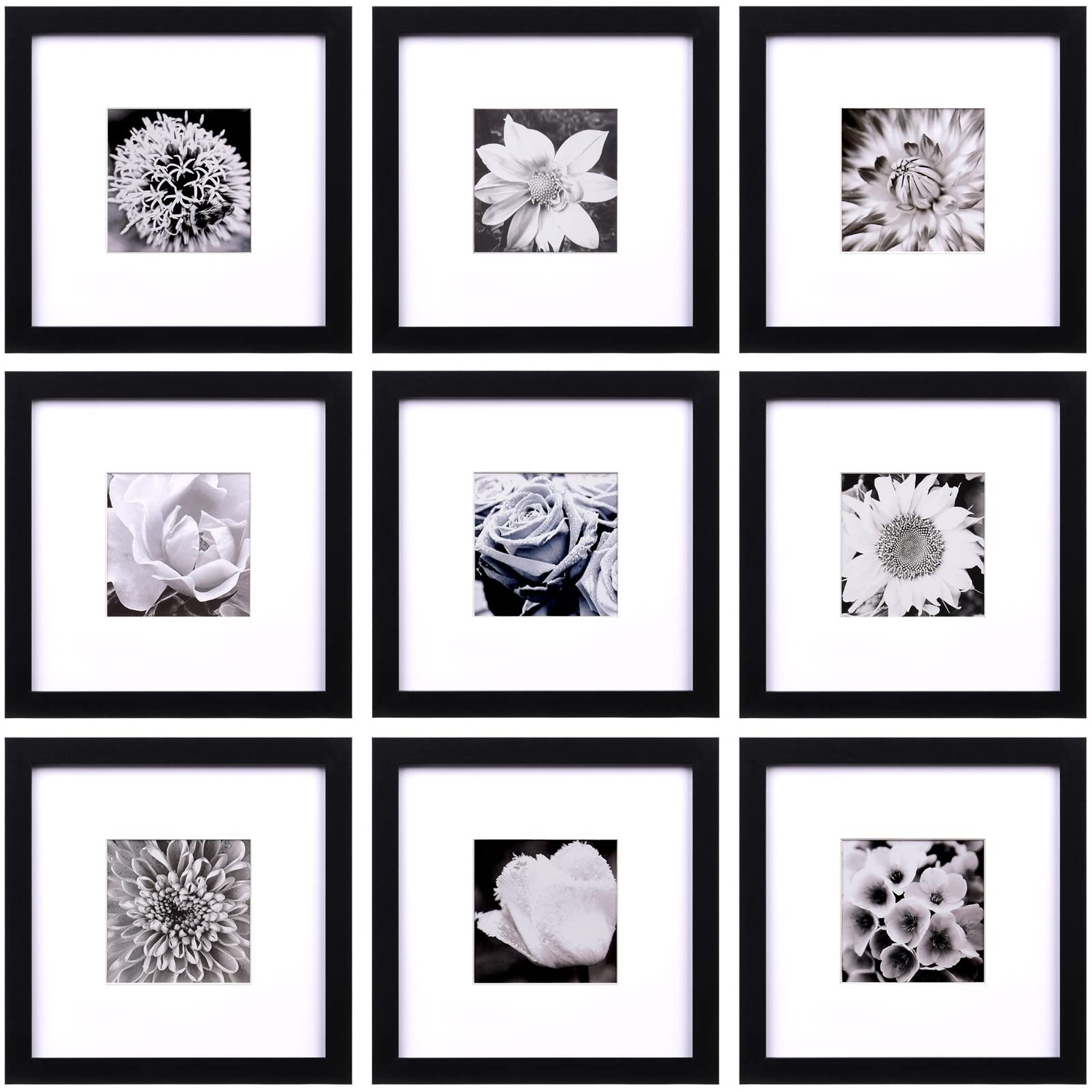 Yaetm 8x8 Picture Frames Black Set of 9, Square Photo Frame Displays ...