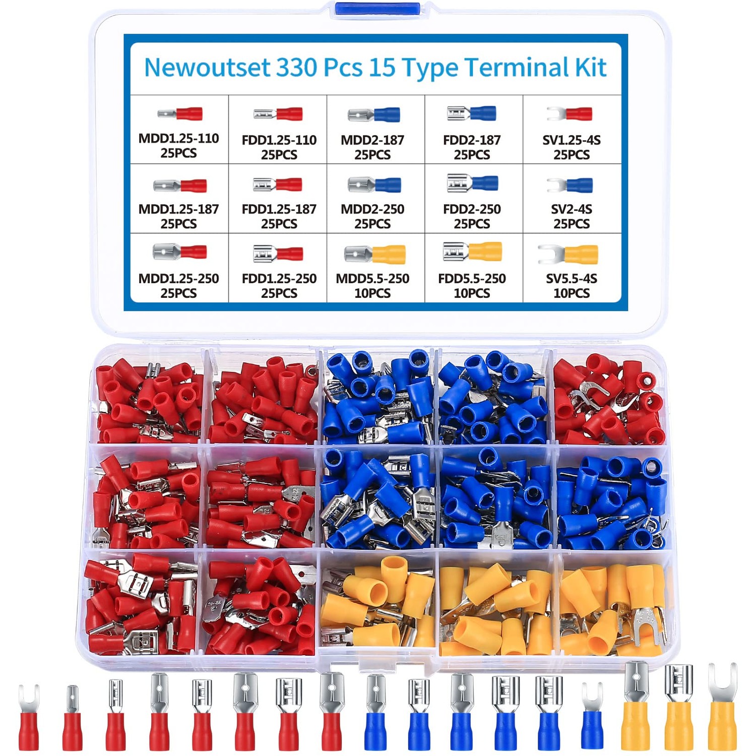 330-Piece Cable Lugs Set, Electrical Crimp Connectors, Flat Connector ...