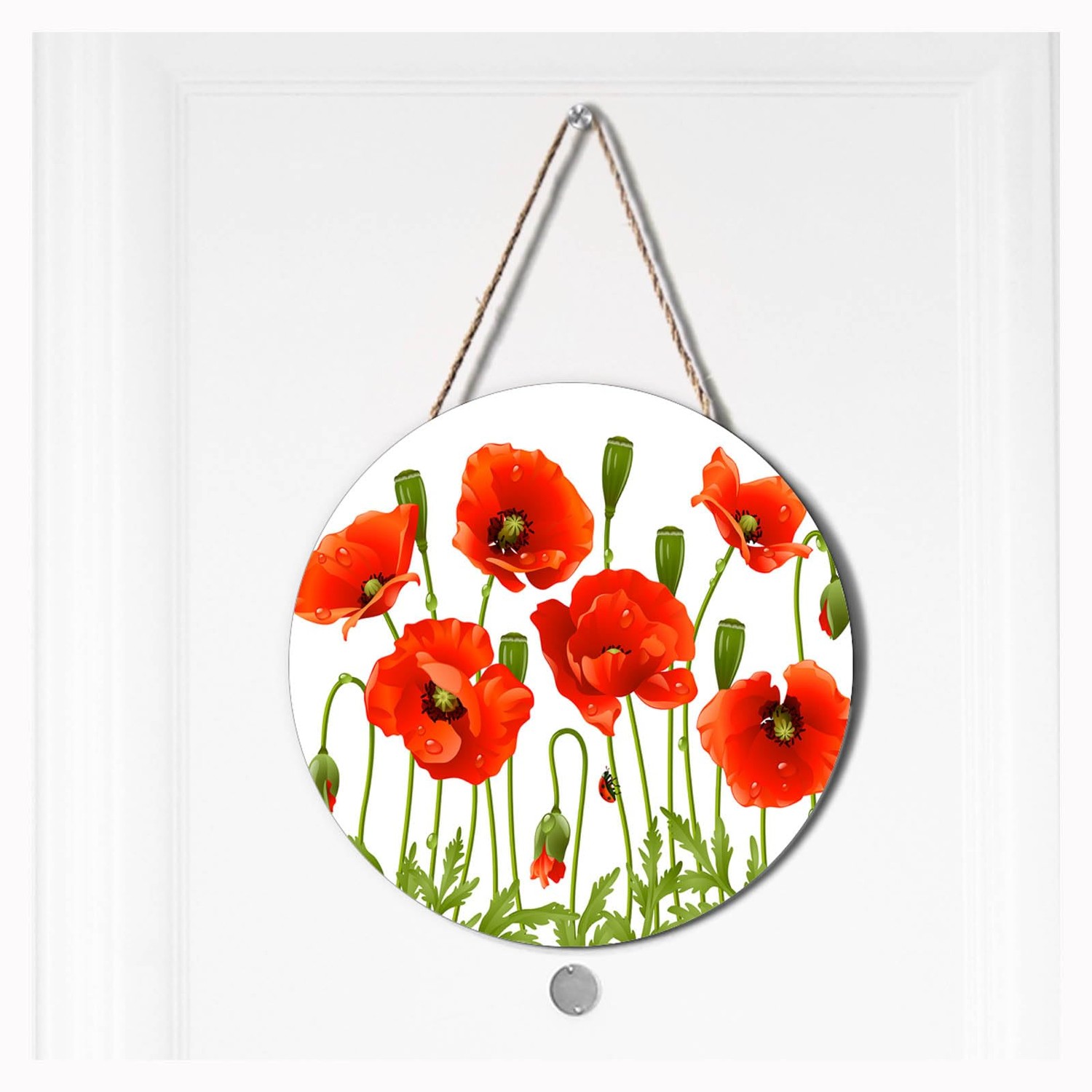 Ceutoiy Red Poppy Wreath Hangers For Front Door Welcome Home Sign ...