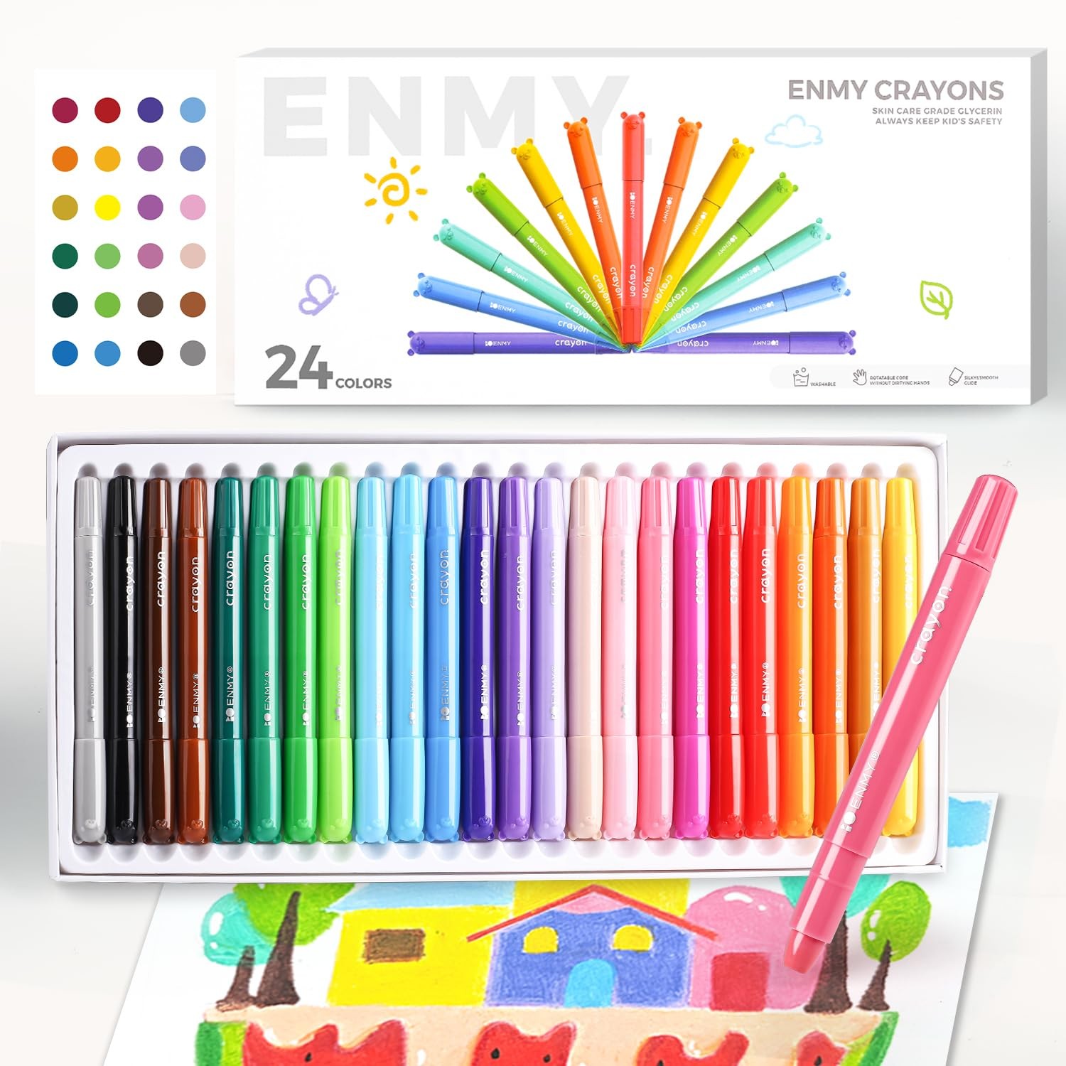 ENMY 24 Colors Gel Crayons, Twistable Non-Toxic Crayons Set, Washable ...