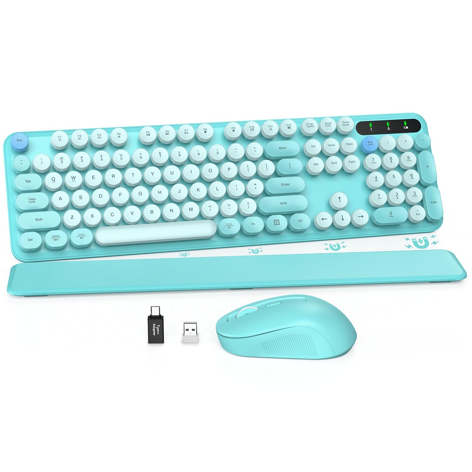 Wireless Keyboard and Mouse Combo, Colorful Keyboard with Round Keycaps ...