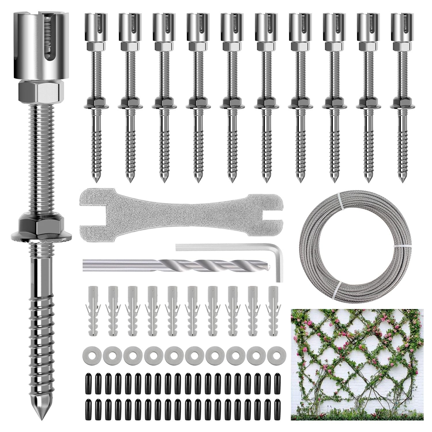 RiaYer 10 Sets Wall Trellis Kits System, Wire Trellis for Climbing ...