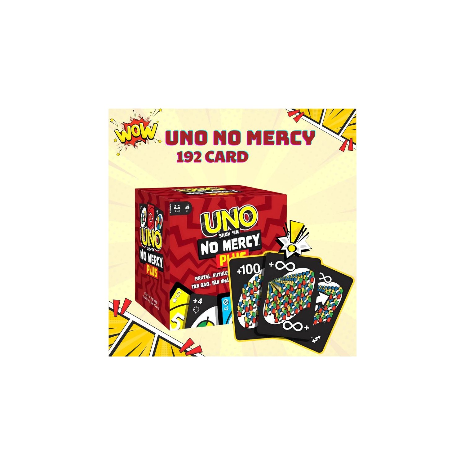 UNO NO MERCY PLUS 192 card game upgrade for adults and kids, UNO +100 ...