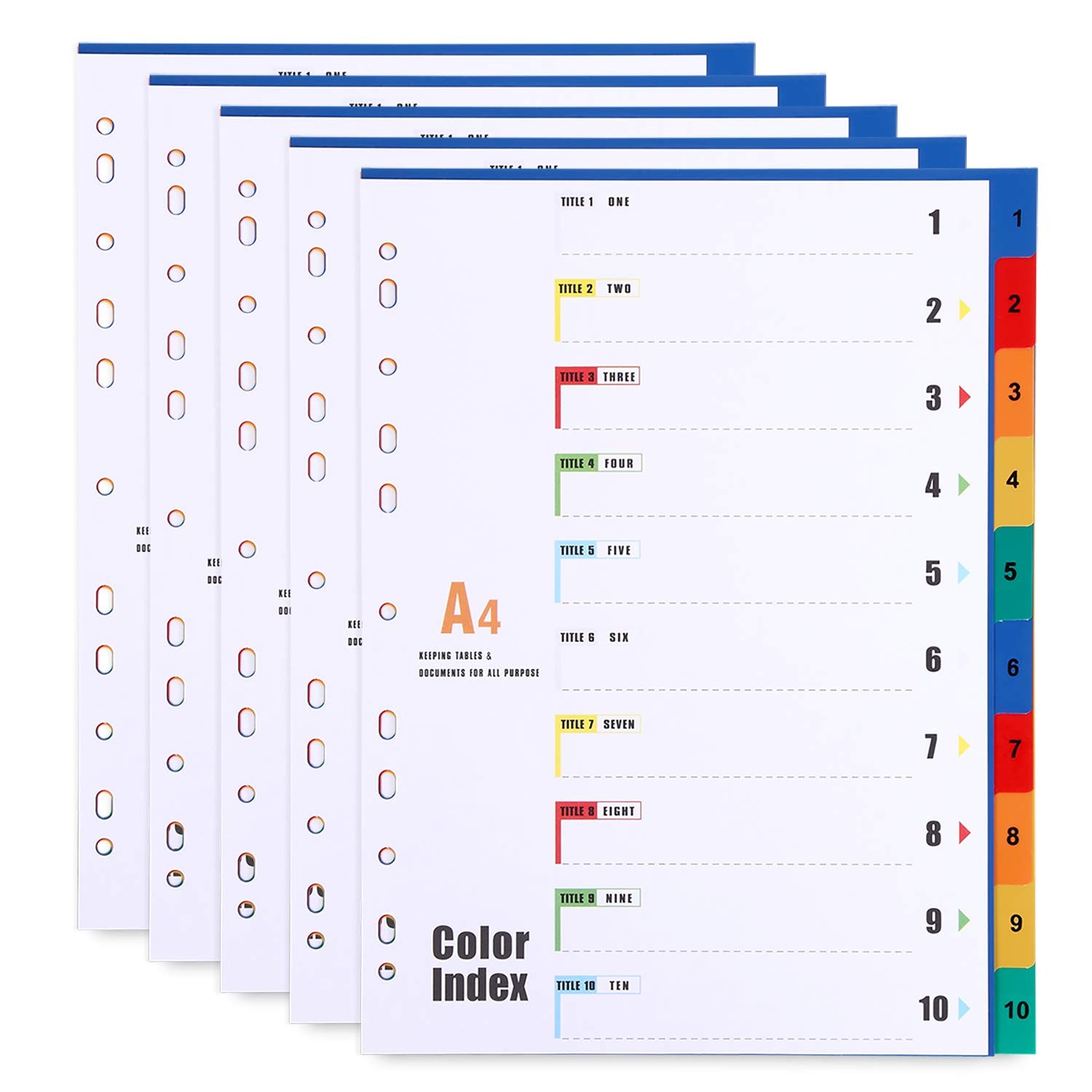 A4 Plastic File Dividers 10 Part Number 1-10 Tabs (5 Pack) Multi-Colour ...