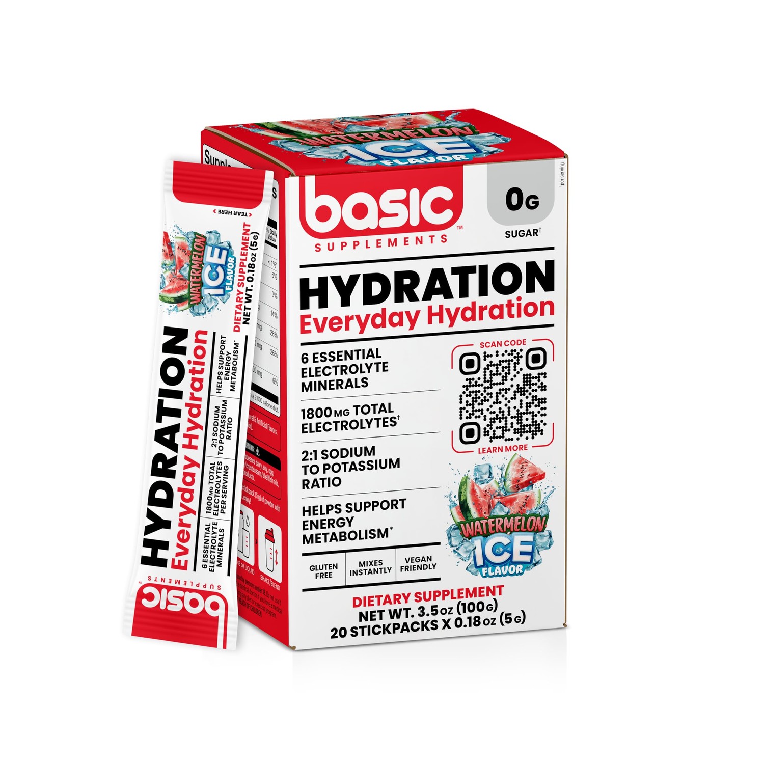 Basic Hydration Electrolyte Drink Mix, 1800mg Total Electrolytes, 6 ...