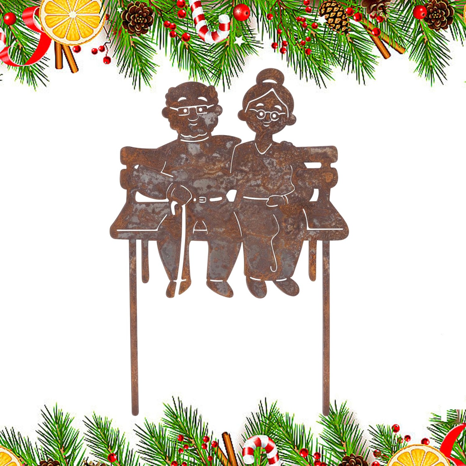 DragonX2 Old Couple Rust Stakes Grandma and Grandpa Figures Garden ...