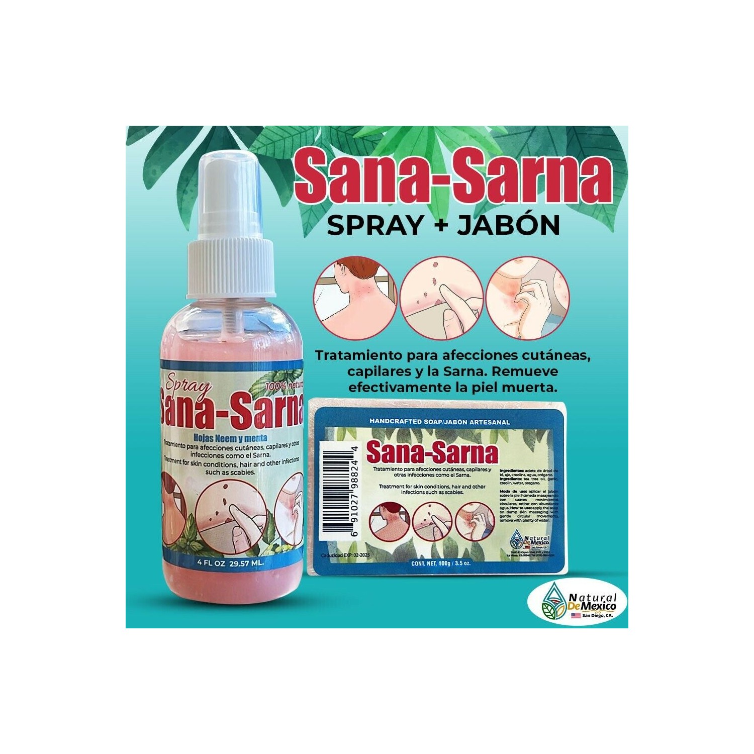 Sana Sarna Spray y Jabon Barra Eczema & Sensitive Dry Skin, Combate la ...