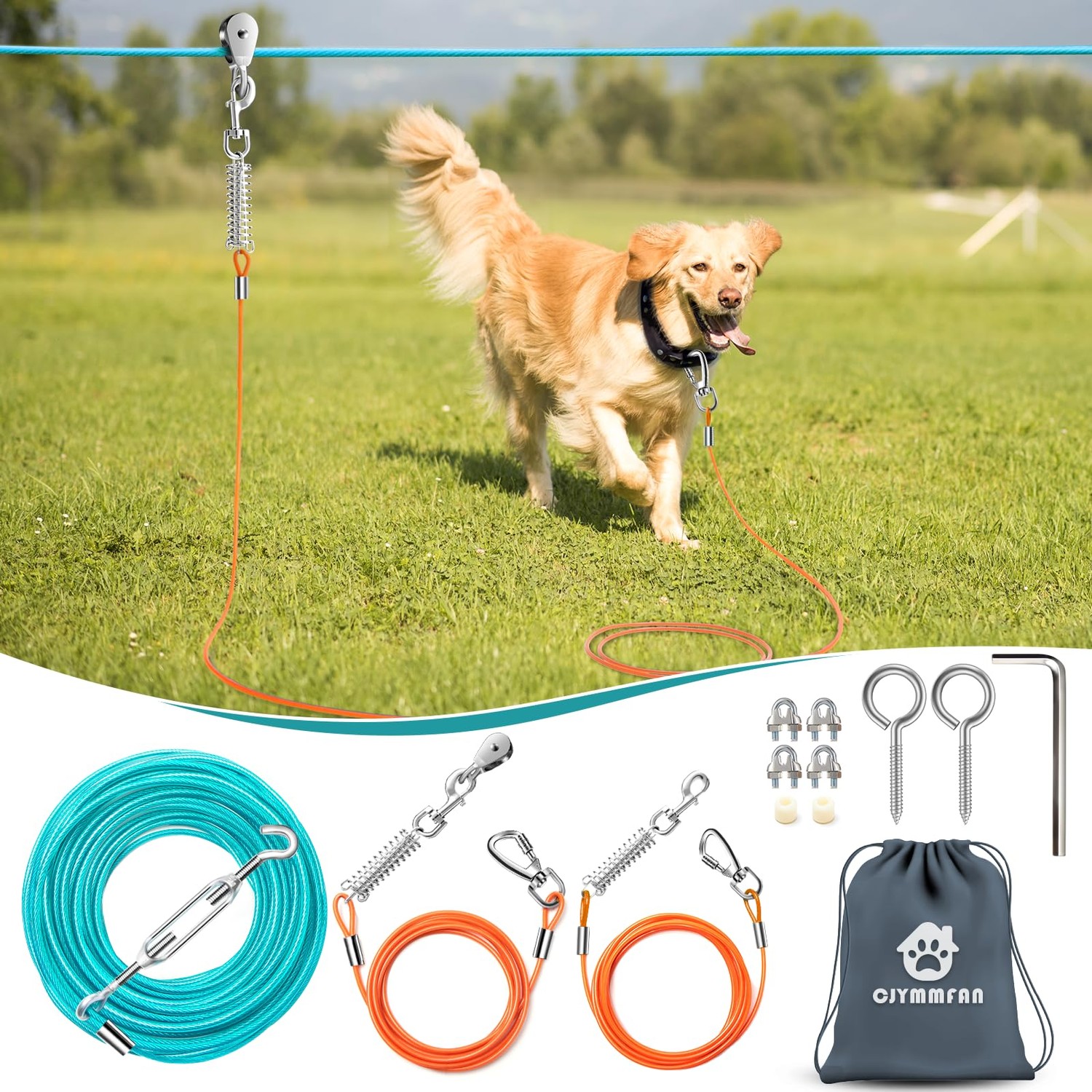 Professional Dog Runner Trolley System，Heavy Duty & Adjustable 75ft Dog ...