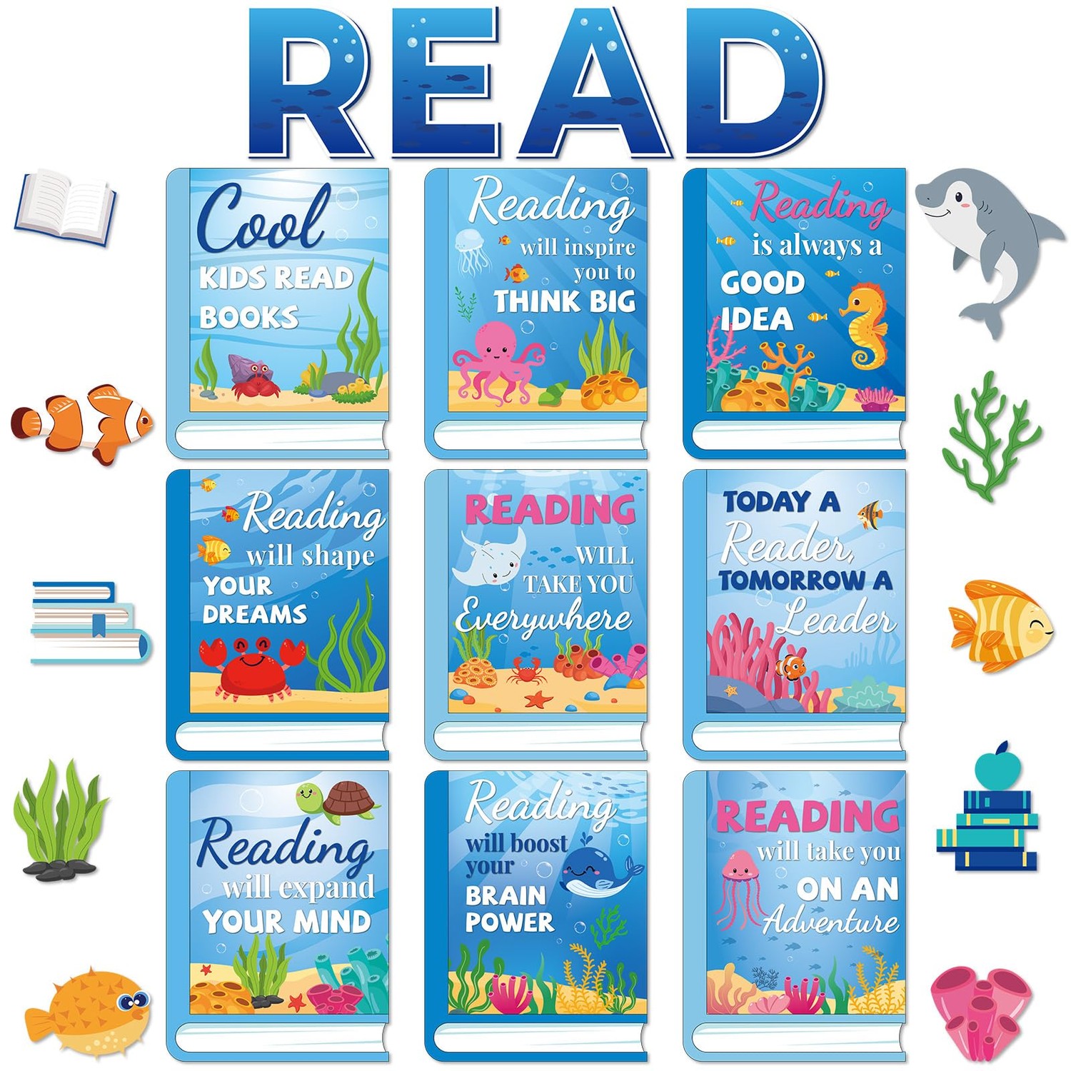 Under The Sea Reading Bulletin Board Poster for Classroom Motivational ...