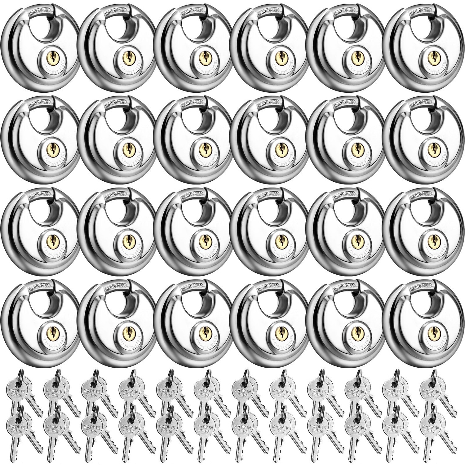 Therwen 24 Pcs Keyed Padlock with 48 Pcs Keys Stainless Steel Discus ...