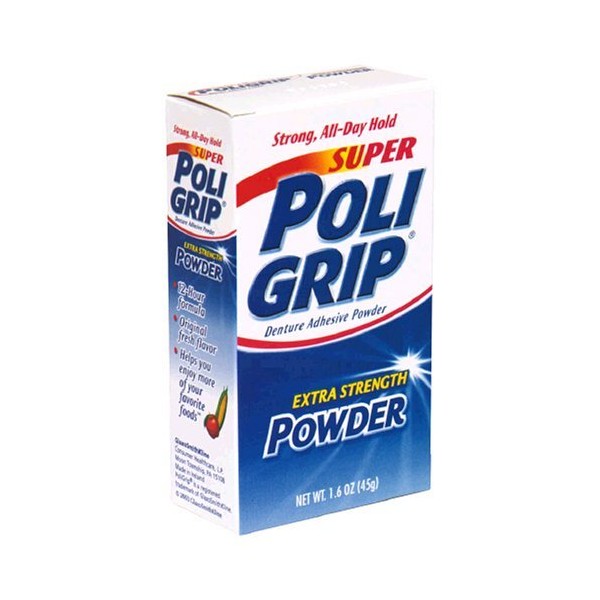 PoliGrip Super Denture Adhesive Powder, Extra Strength 1.6 oz Container ...