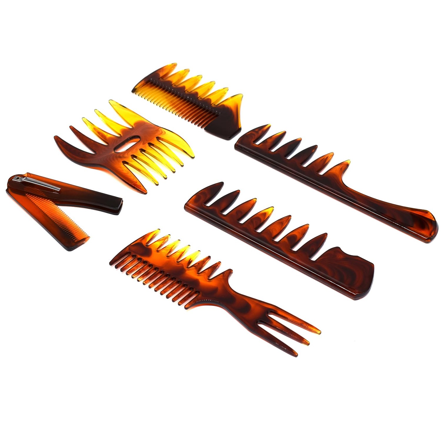 6 Pieces Professional Mens Pompadour Hair Styling Comb Set, Wide Tooth ...