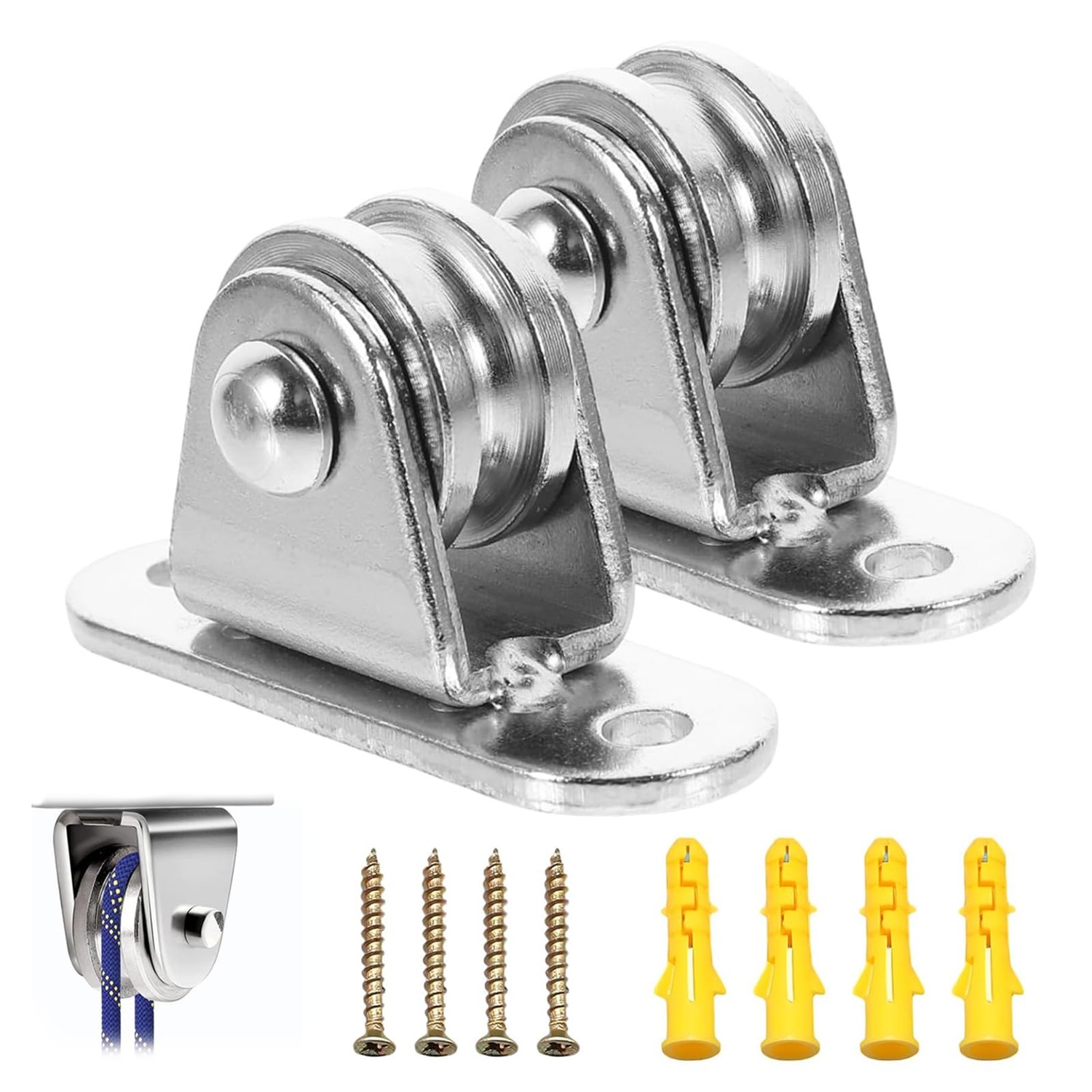 2 Pcs Pulley Wheel, Silent Pulley Block, Washing Line Pulley Kit ...