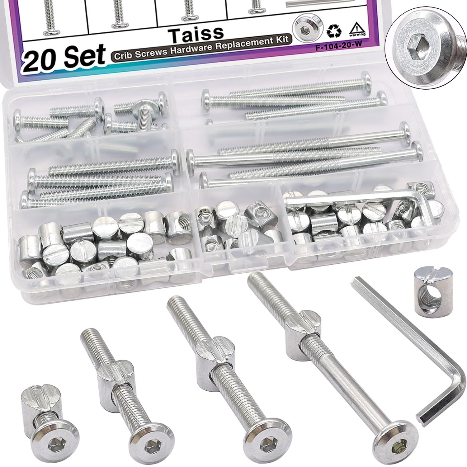 Taiss Pack of 20 Silver Furniture Screws with Cylinder Nuts Set M6 x 20 ...