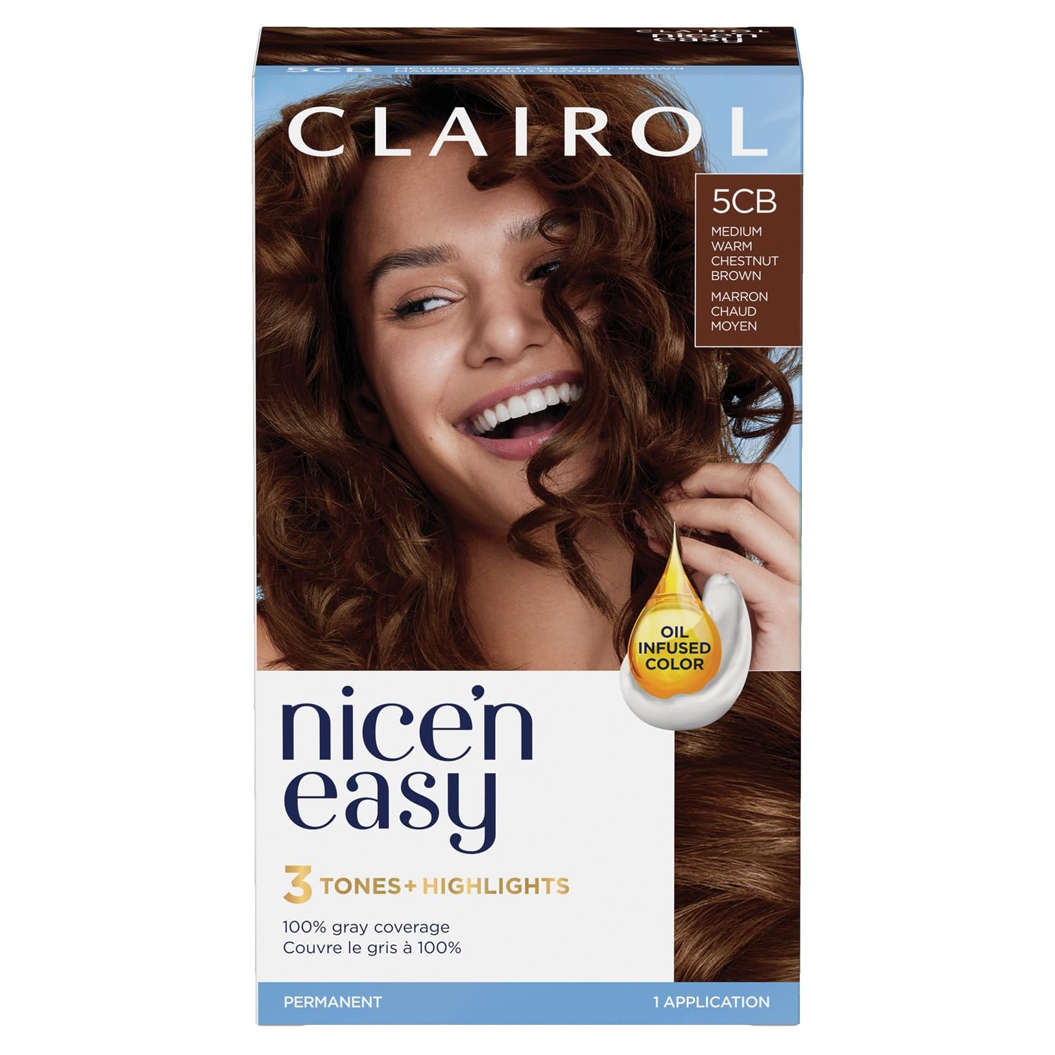Clairol Nice'n Easy Permanent Hair Dye, 5CB Medium Warm Chestnut Brown ...