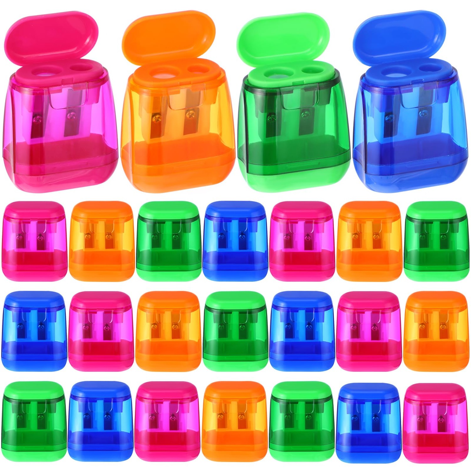 24 Pcs Chivertion Pencil Sharpeners Bulk for School Office, Dual Holes ...