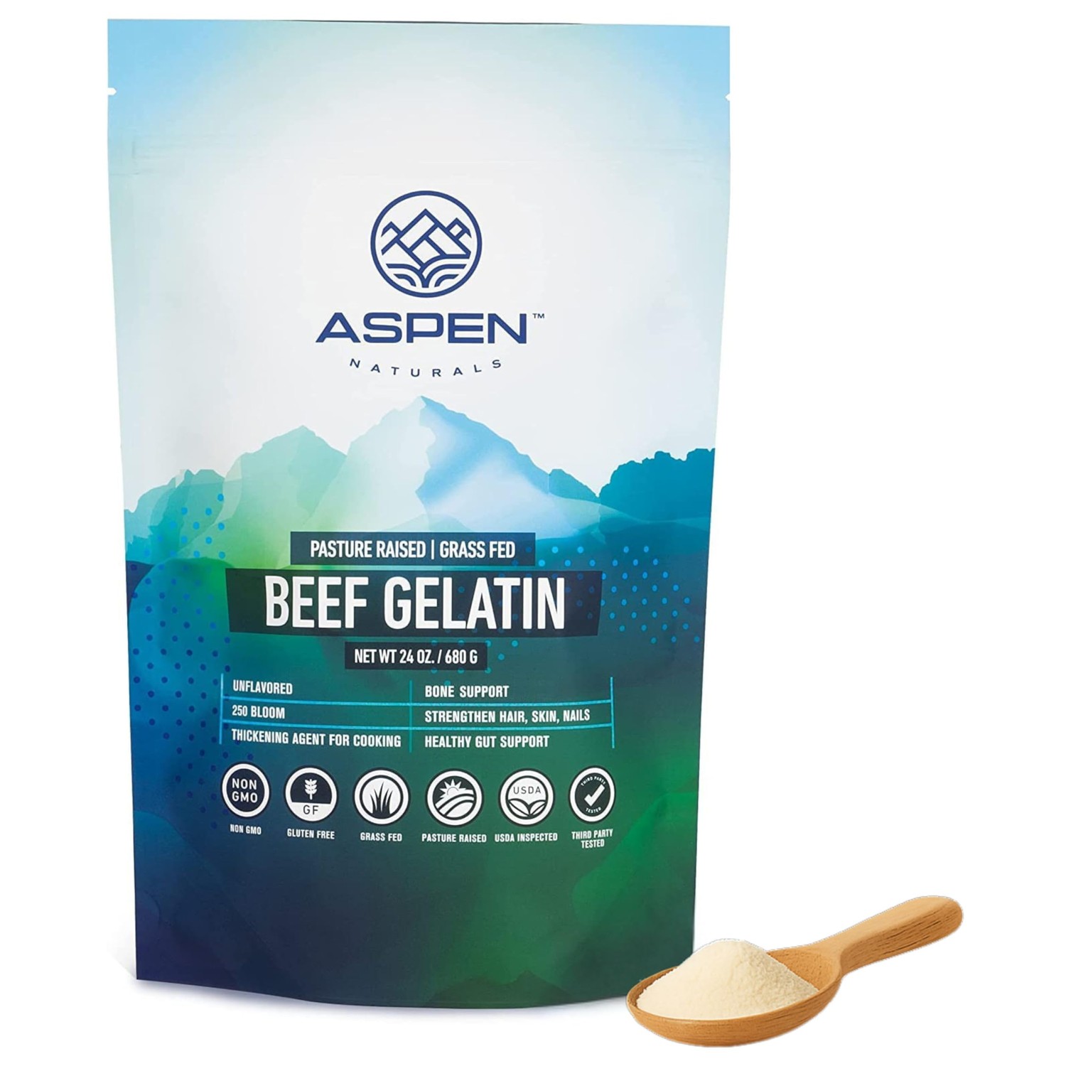 ASPEN NATURALS Beef Gelatin Powder Unflavored 24 Oz | Grass Fed ...