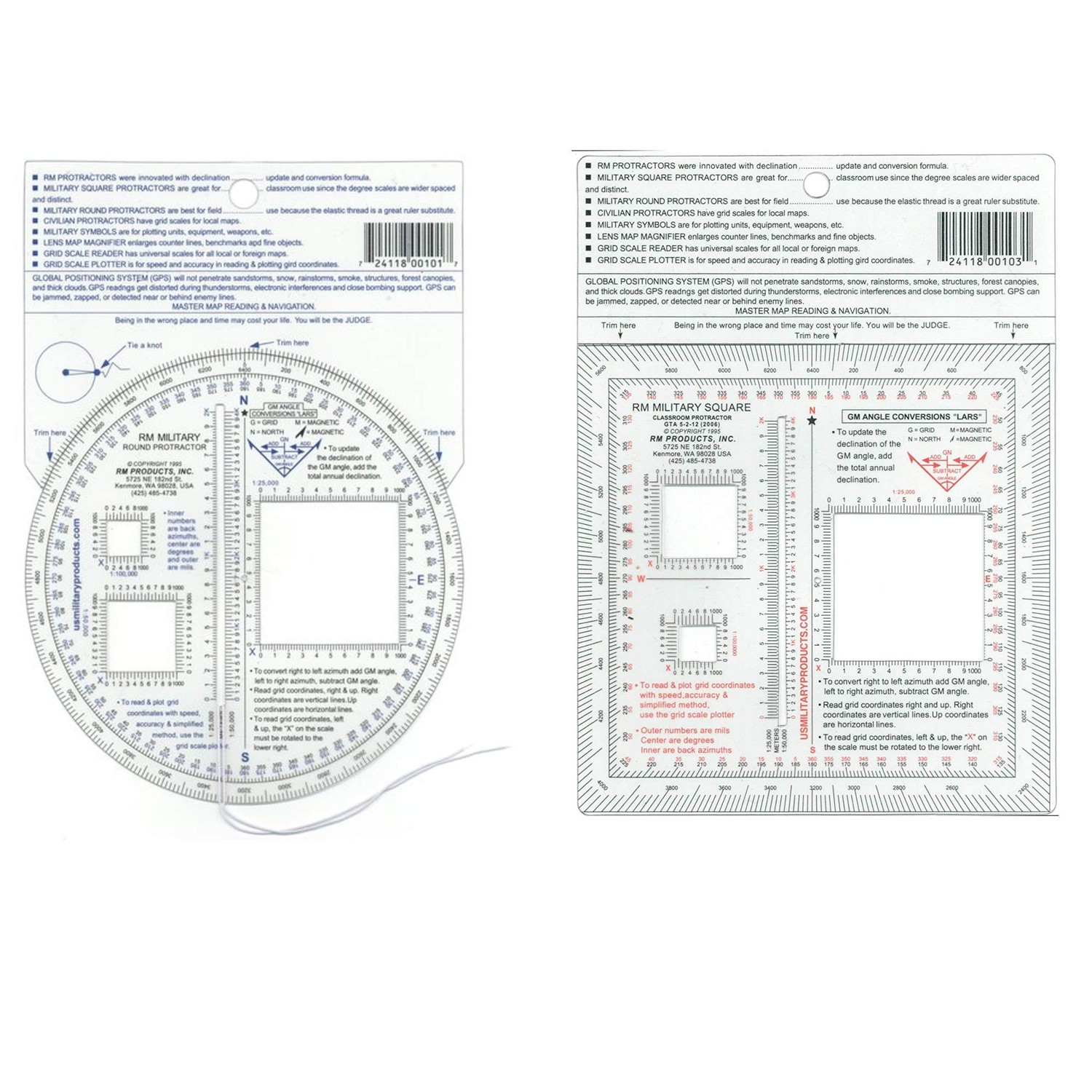 2 Item Bundle - RM Round Military Protractor & RM Square Military ...