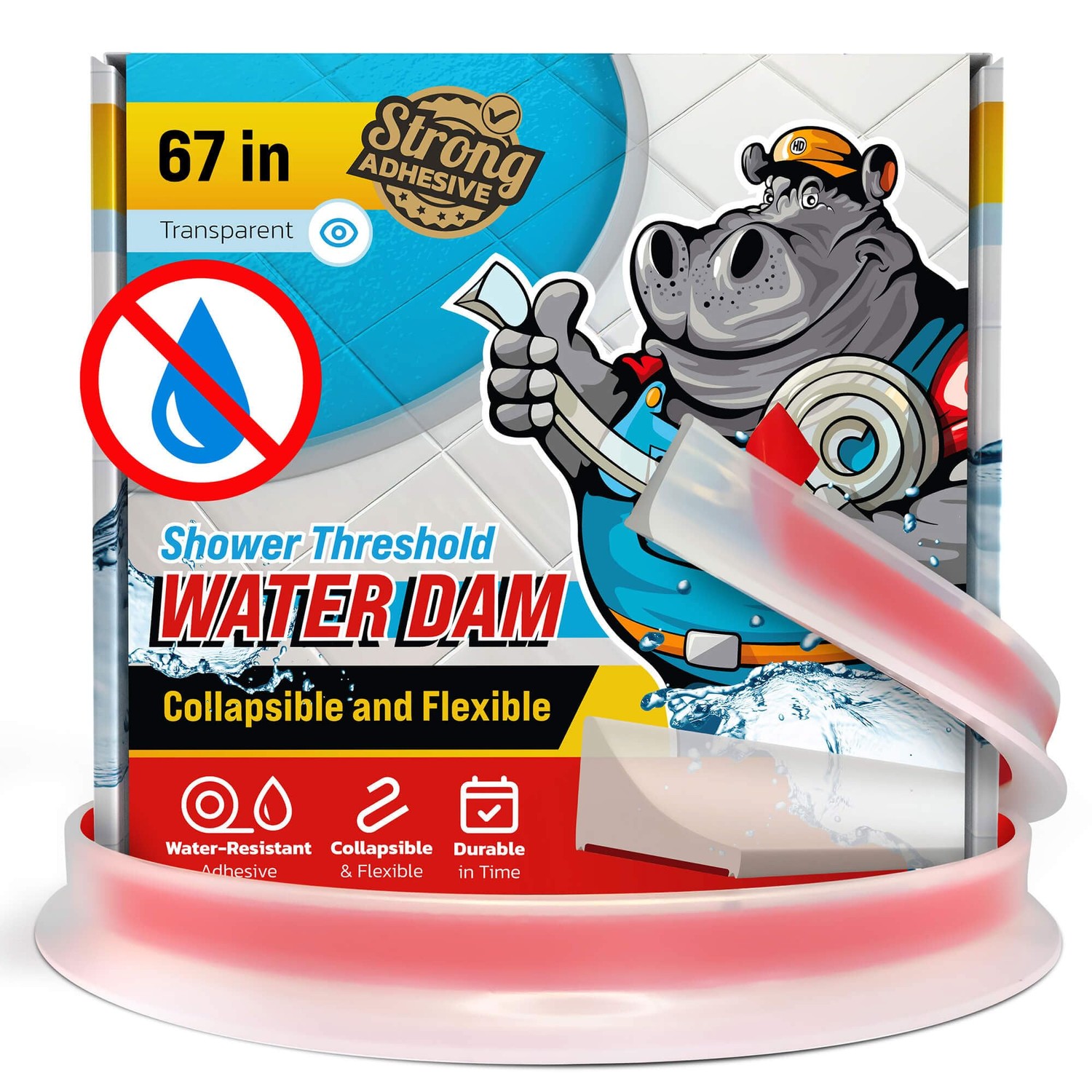 Shower Threshold Water Dam Barrier 67" - Transparent Collapsible Shower ...