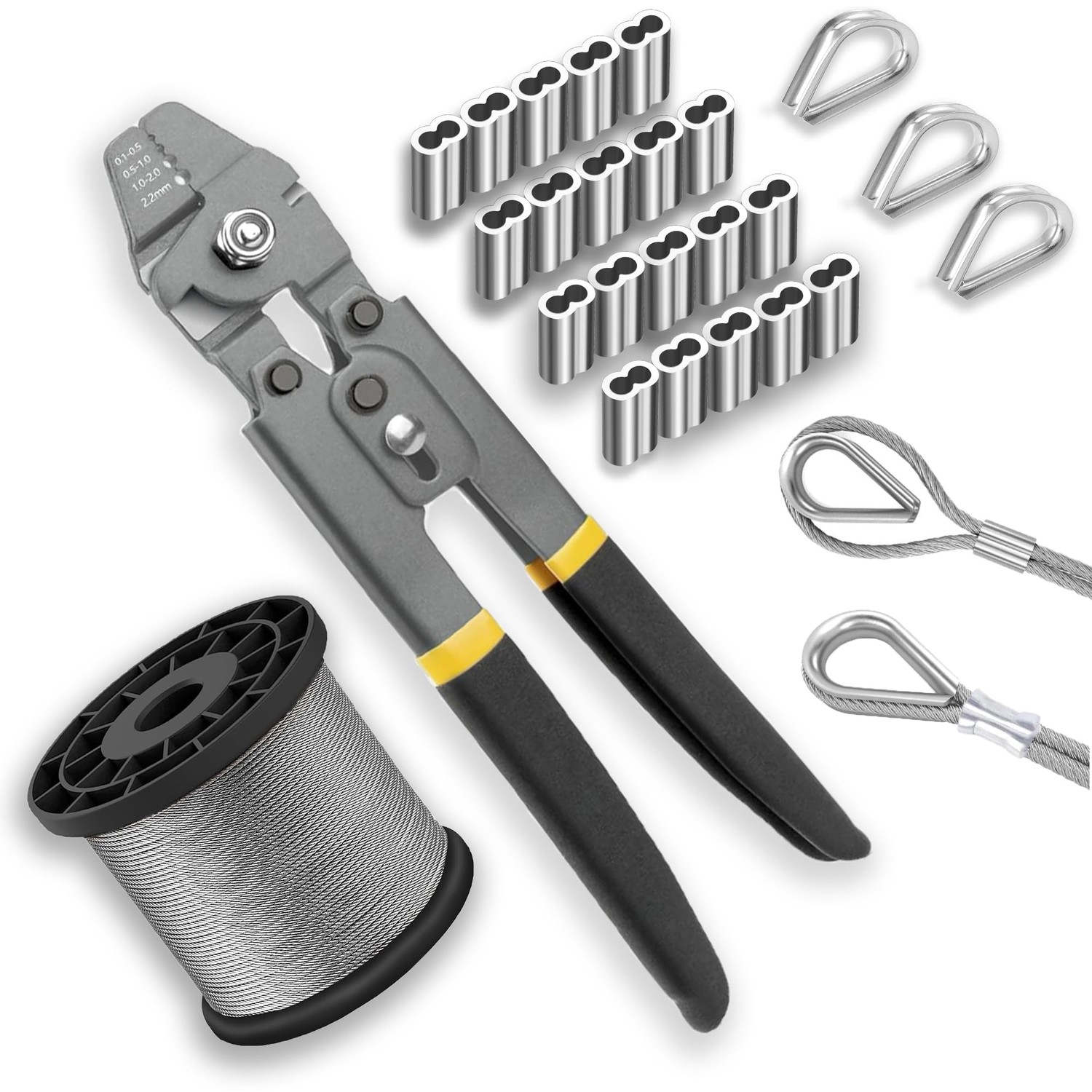 Wire Rope Crimping Tool Kit,165FT Wire Rope Kit,1/16" Stainless Steel ...