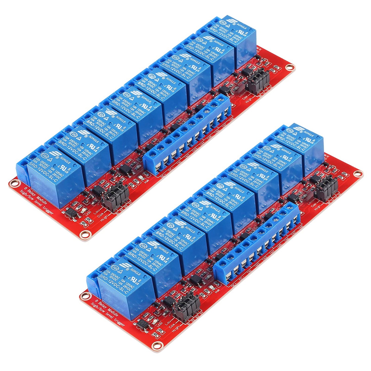 2Pcs 8 Channel 5V Relay Module High Low Level Trigger with Optocoupler ...