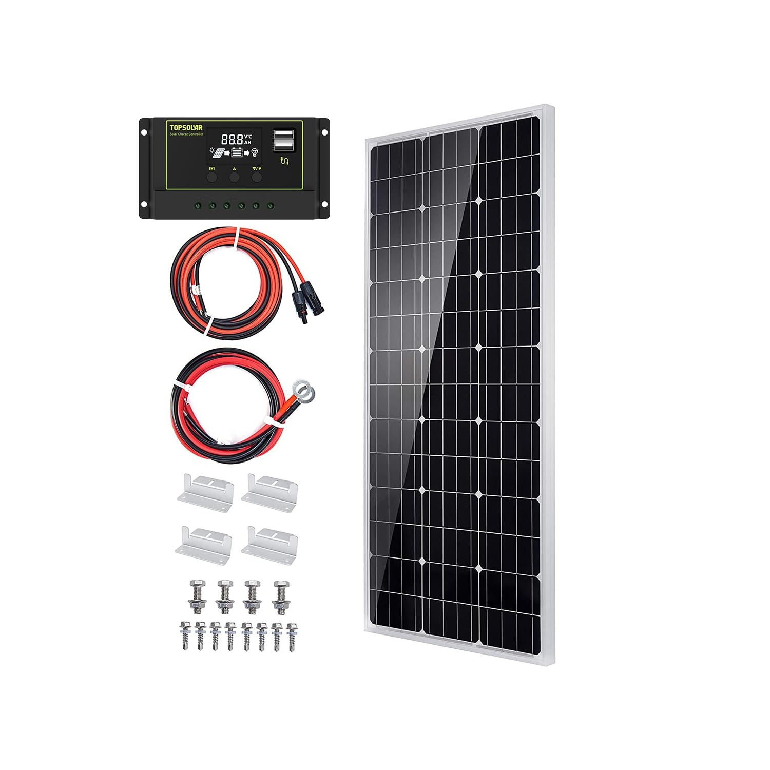 Topsolar Solar Panel Kit 100 Watt 12 Volt Monocrystalline Off Grid ...