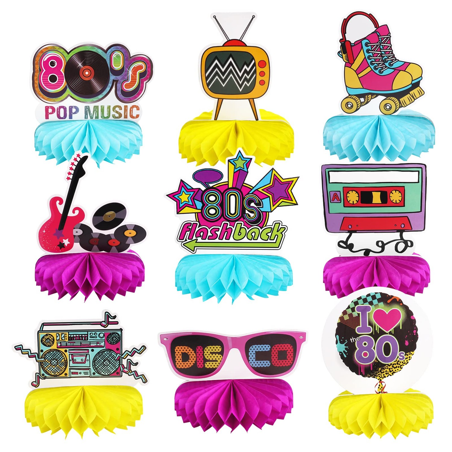 9 Pieces 80s 90s Party Decorations 80s Honeycomb Centerpieces for Table ...