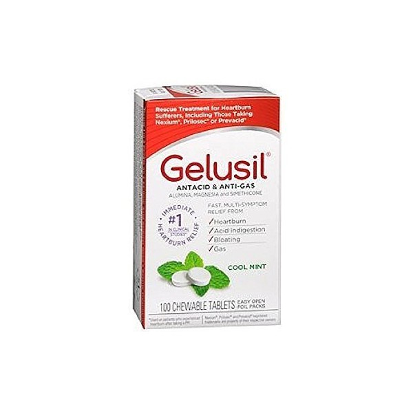 Gelusil Antacid/Anti-Gas Tablets Cool Mint, 100 Tablets by Gelusil ...