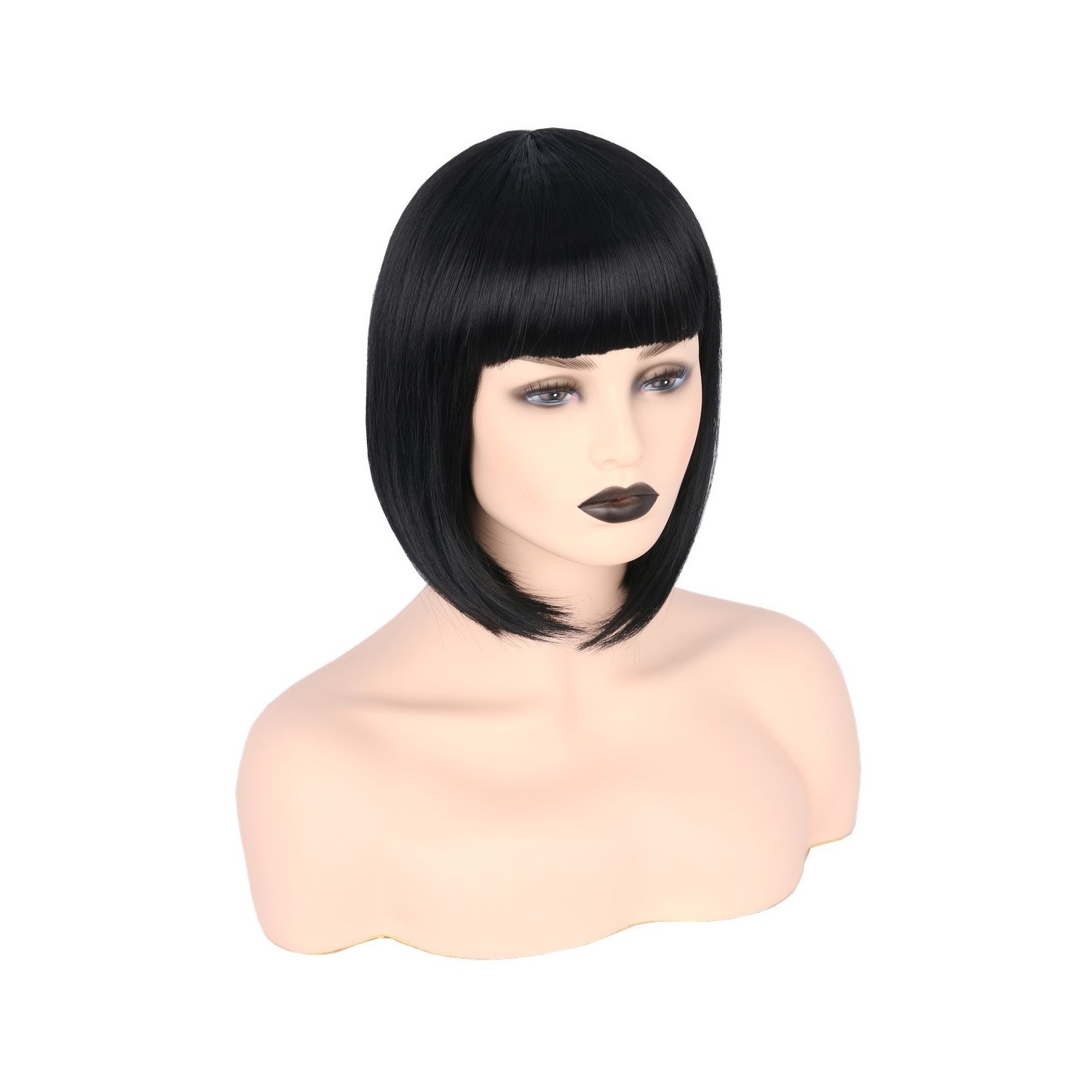 Topcosplay Women's Black Short Bob Wig with Fringe Mia Wallace Wig ...