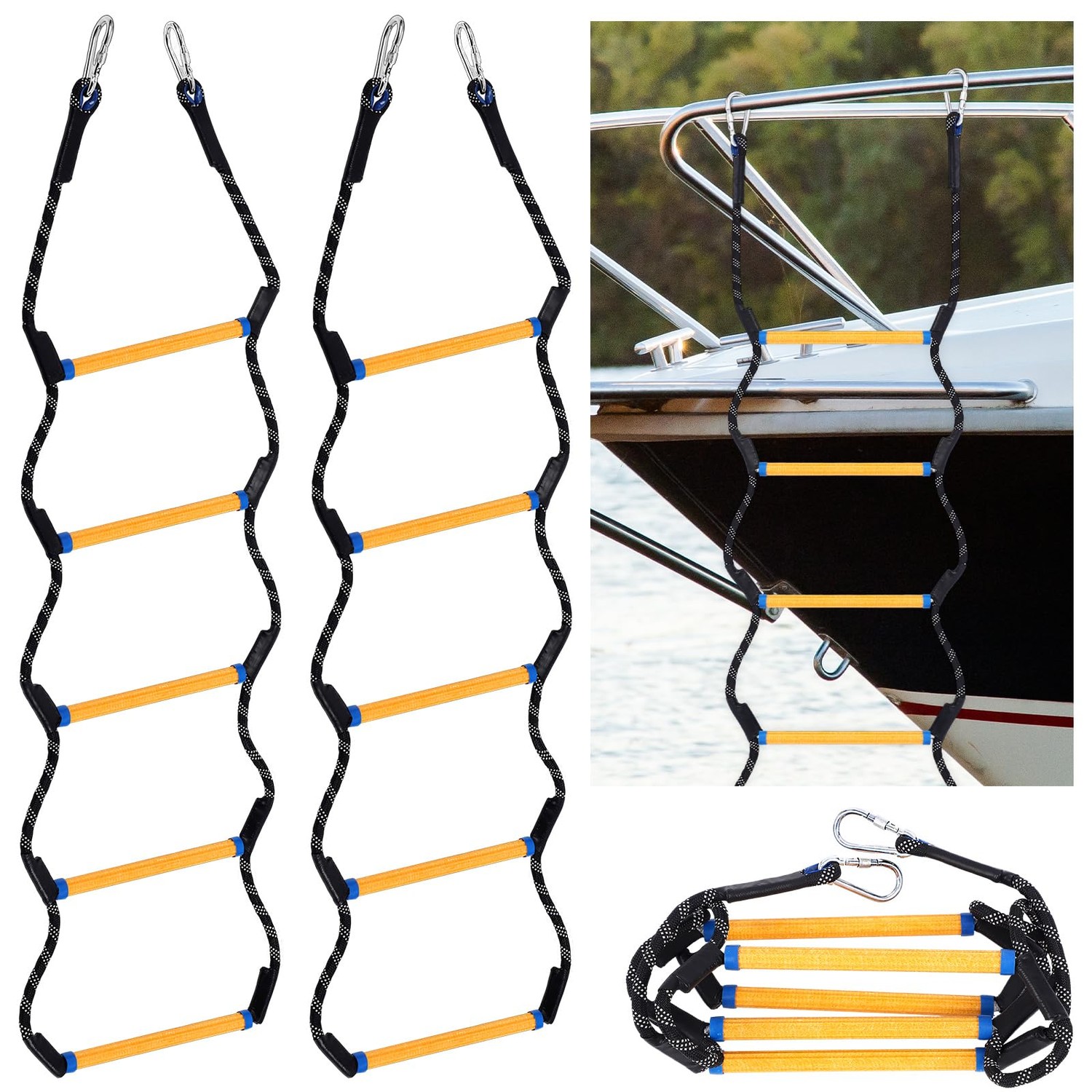 Ribbonlic 2 Pcs Boat Rope Ladder 5 Step Heavy Duty 440 Lbs Flexible ...