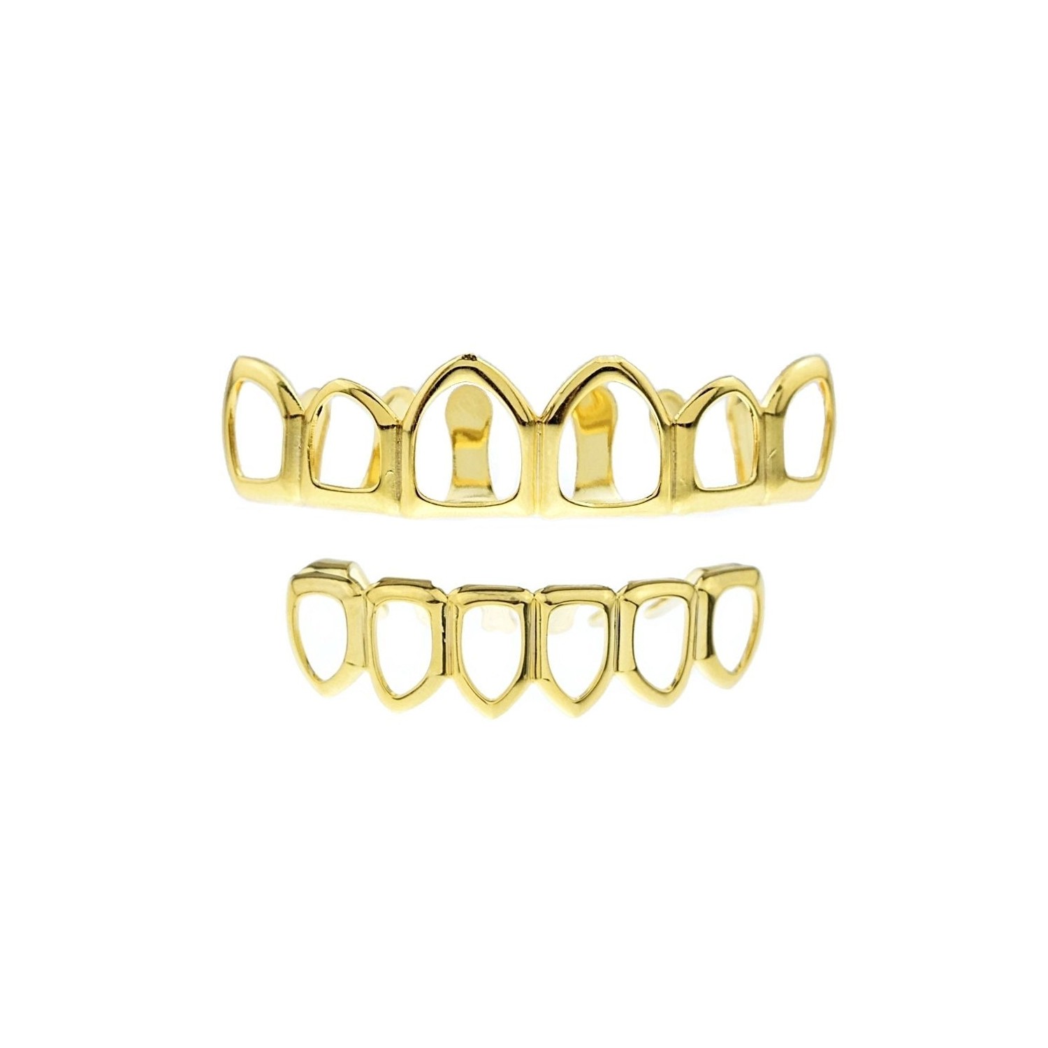 14k Gold Plated Open Face Grillz Set Six Tooth Top & Bottom Row Teeth ...