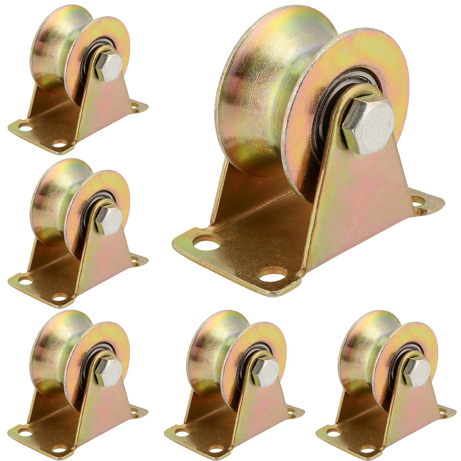 MANCHAP 6 Pack 2 Inch U Groove Wheel Pulley, Steel U-Type Groove Wheel ...