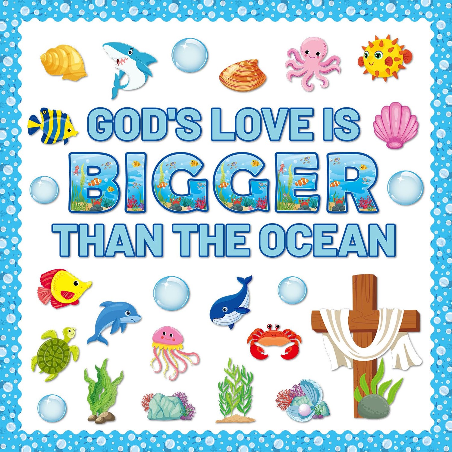 Qyeahkj Summer Ocean Bulletin Board Decorations Christian Sea Fish ...