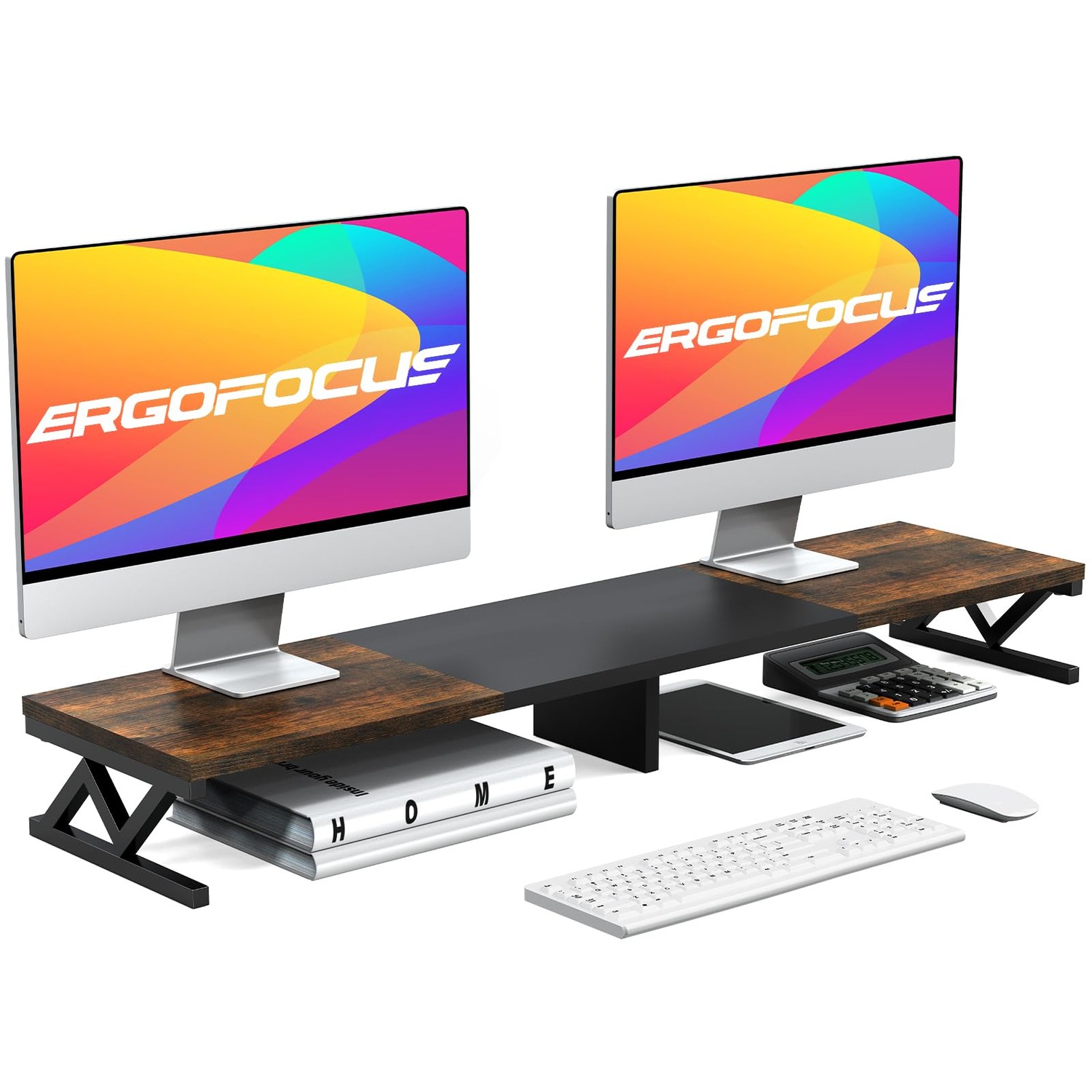 ErgoFocus Dual Monitor Stand Riser, Large Wood Monitor Riser for 2 ...