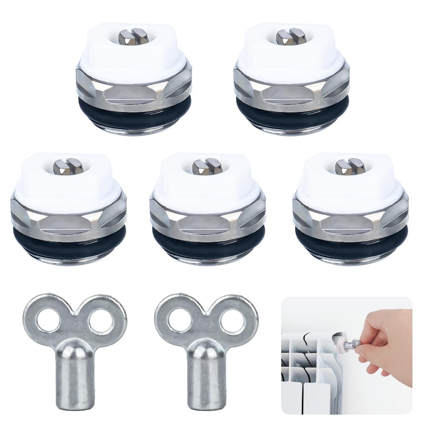 5 Radiator Bleed Valves with 2 Bleed Keys 1/2 Inch Nickel-Plated Brass ...