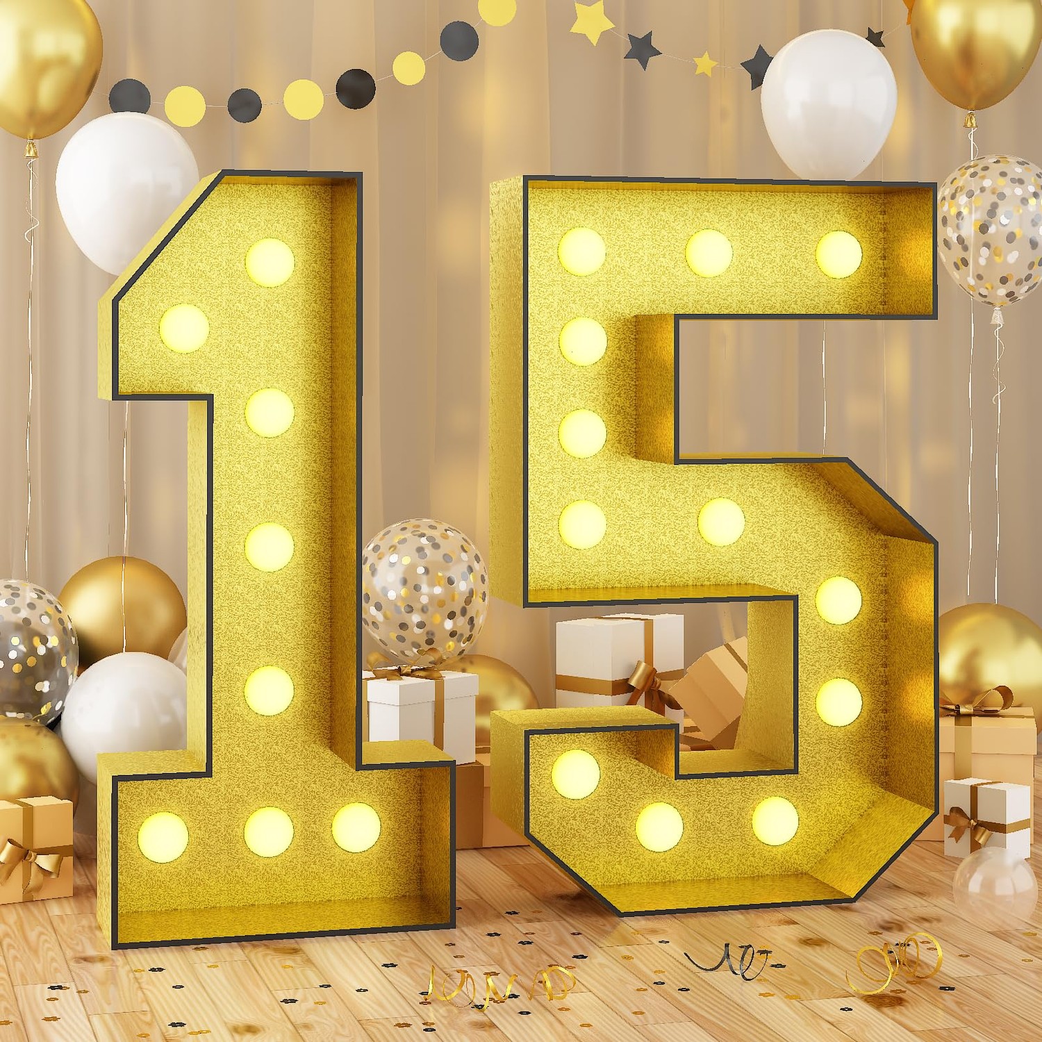 Number 15 Marquee, 4FT Light Up Numbers Gold Large Light Up Number ...