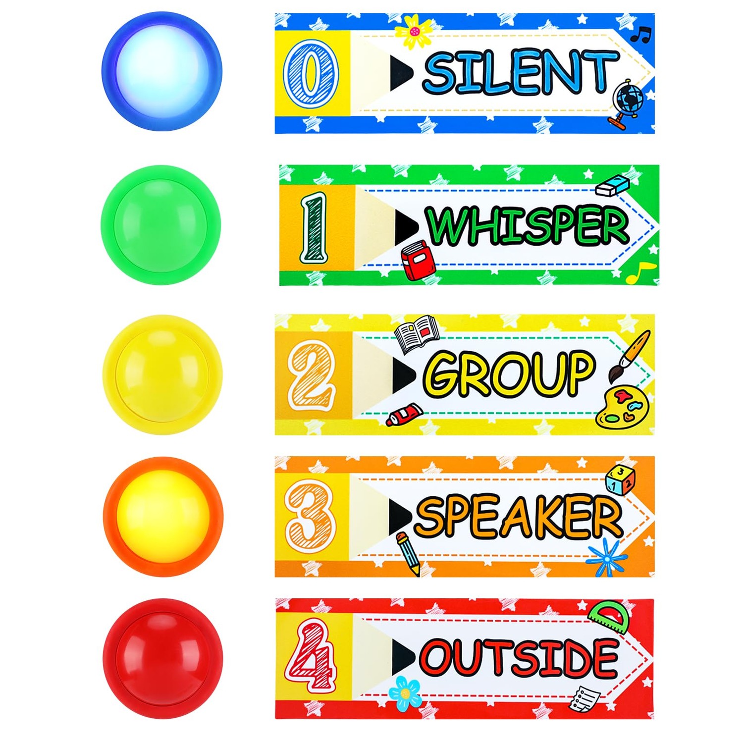 5 Pack Voice Level Lights Classroom Kits - Battery Operated Push Button ...