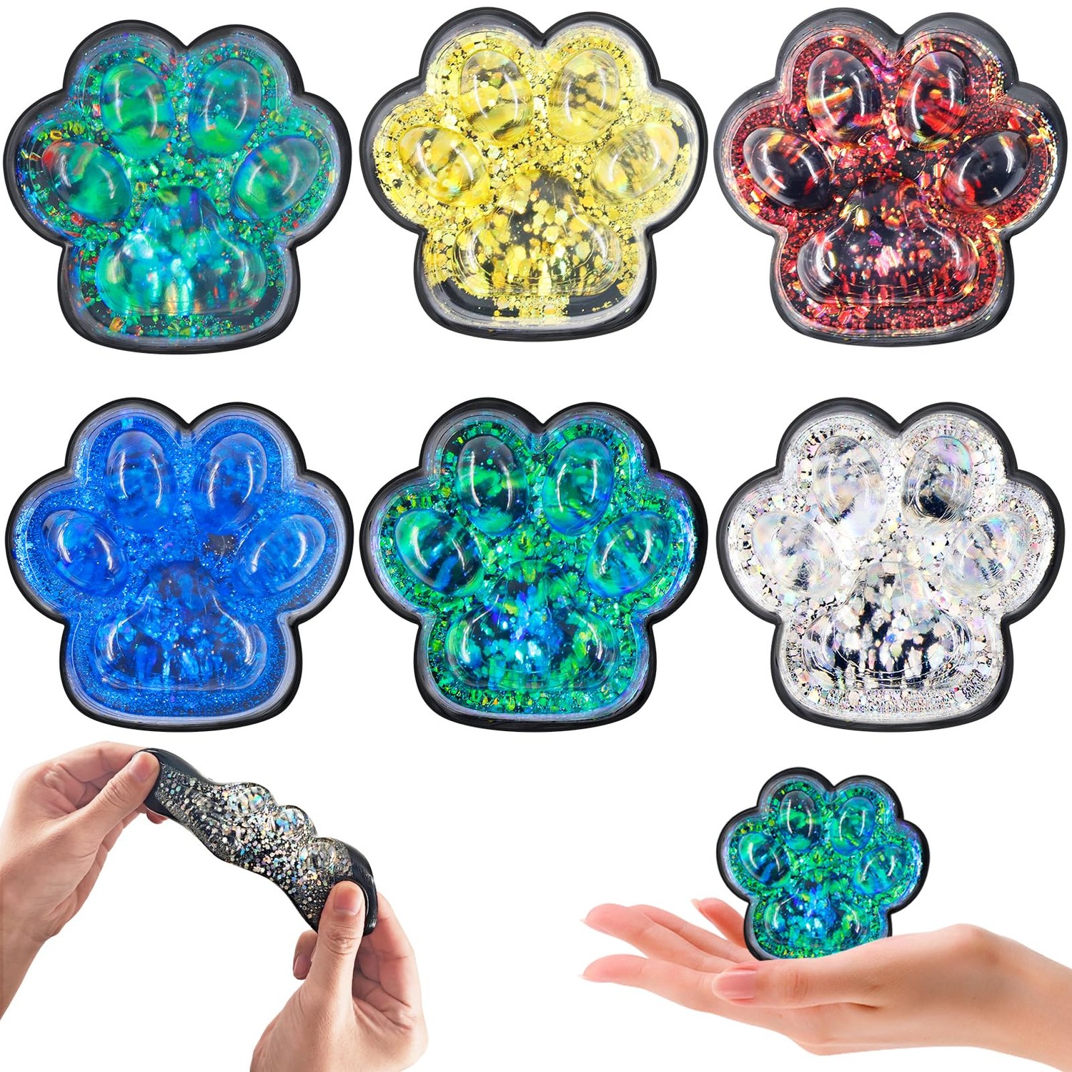Pack of 6 Cat Paws Squishy, Kawaii Soft Cat Paw Squeeze Toy, Sparkling ...