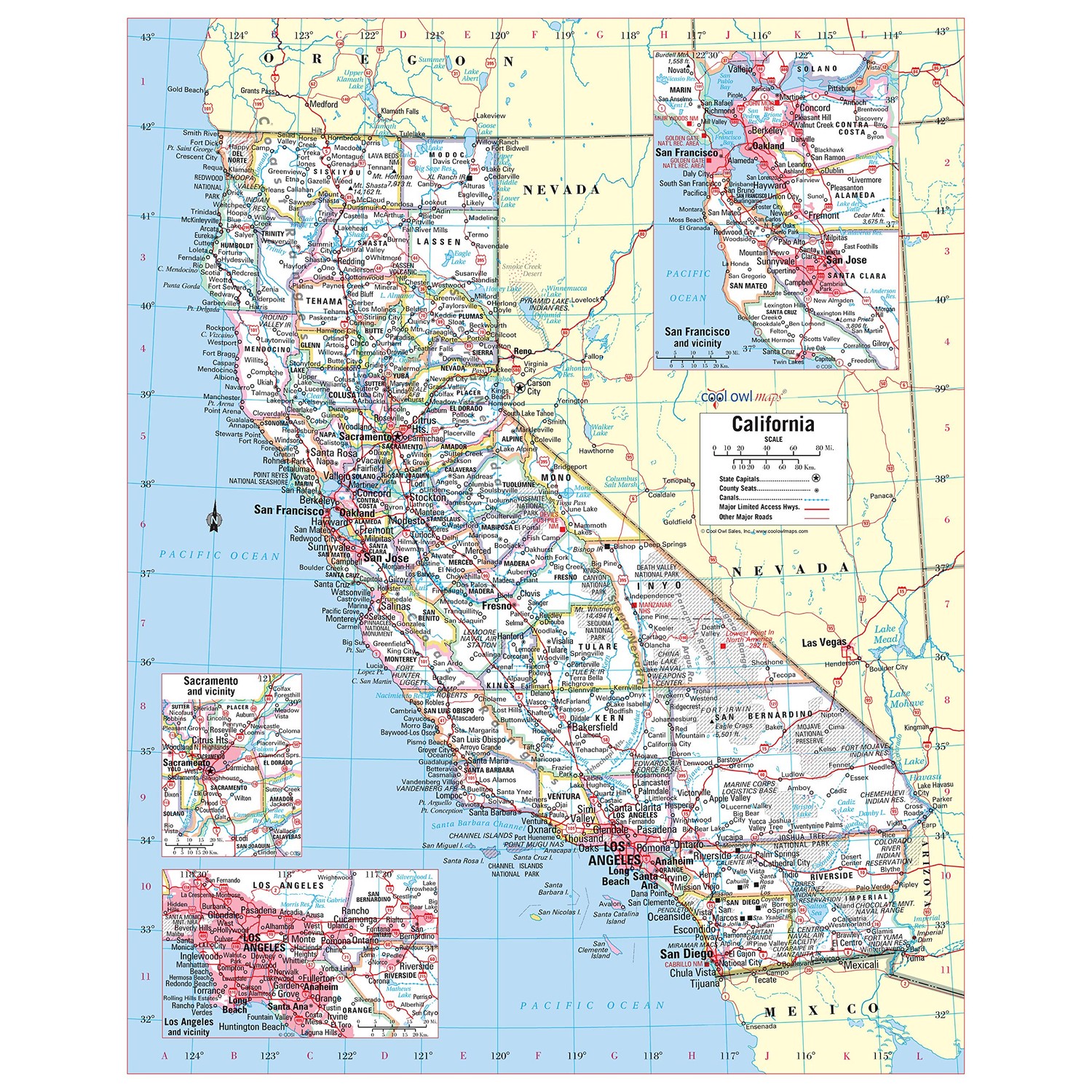 Cool Owl Maps California State Wall Map Poster Large Print Rolled ...