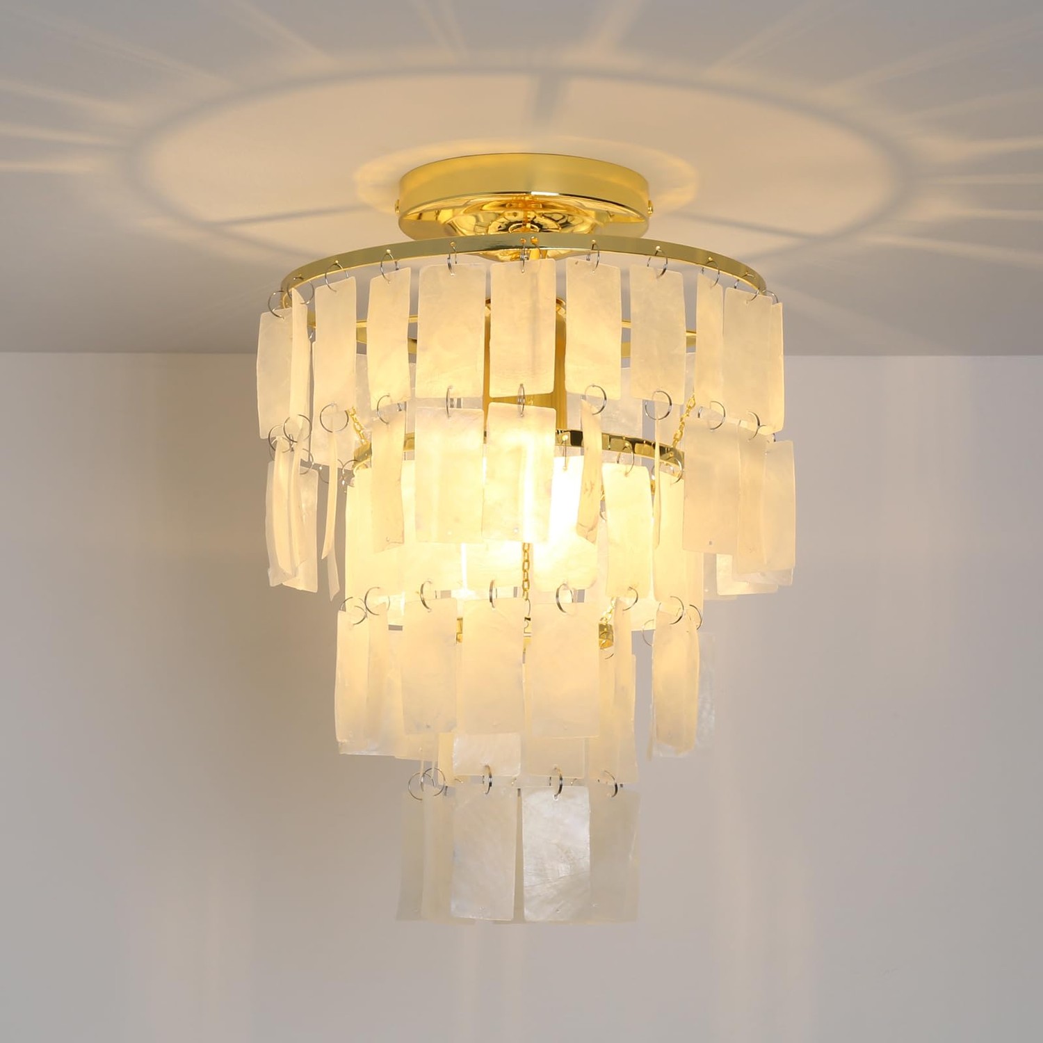 Pathson Seashell Ceiling Light Brass Gold, Coastal Style Hardwired ...