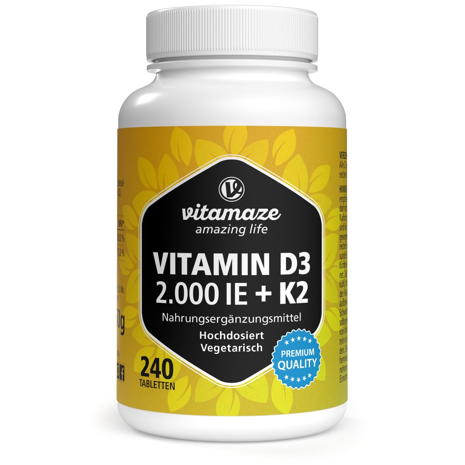 Vitamaze® Vitamin D3 K2 High Dose, 2000 IU Vitamin D3 + 100 mcg Vitamin ...